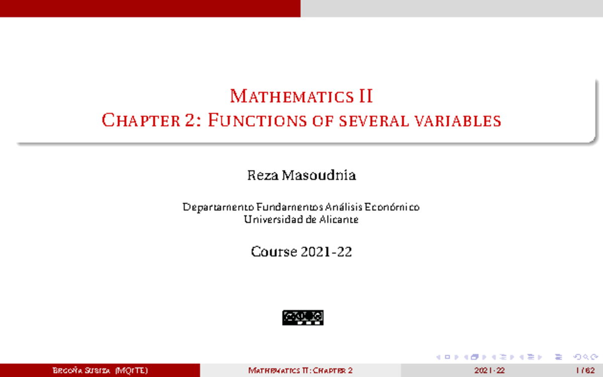 Chap2 - Lectures for Chapter 2 - MATHEMATICS II CHAPTER 2: FUNCTIONS OF SEVERAL VARIABLES Reza ...
