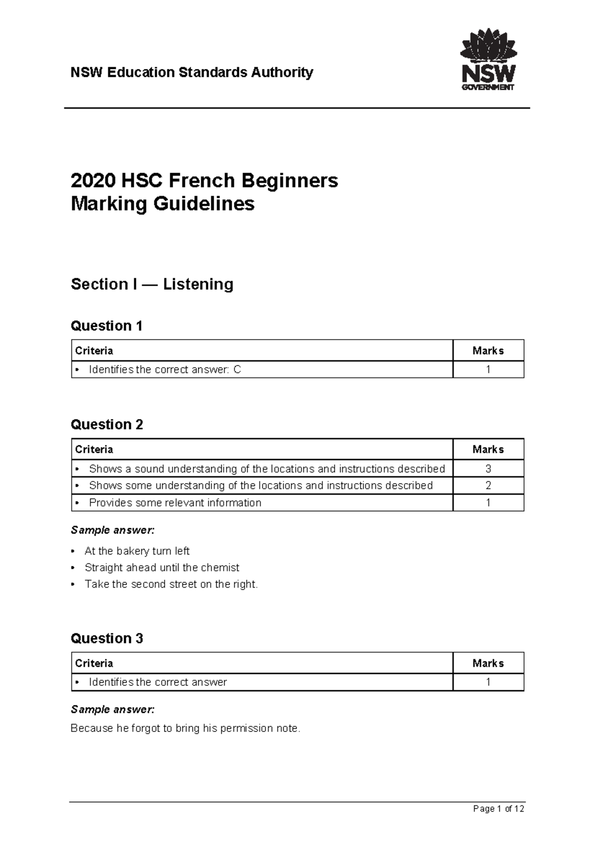 2020 hsc french beginners mg - NSW Education Standards Authority 2020 ...