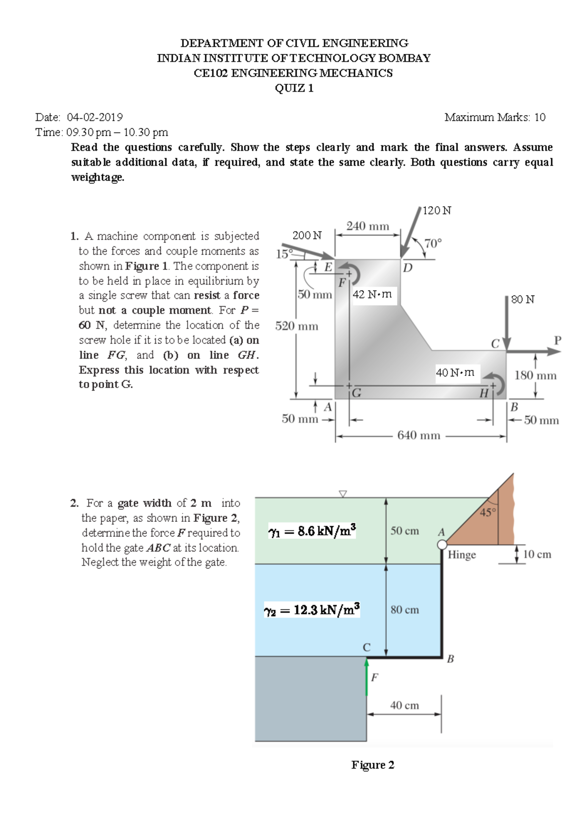Quiz-1-2019-Solution - DEPARTMENT OF CIVIL ENGINEERING INDIAN INSTITUTE ...