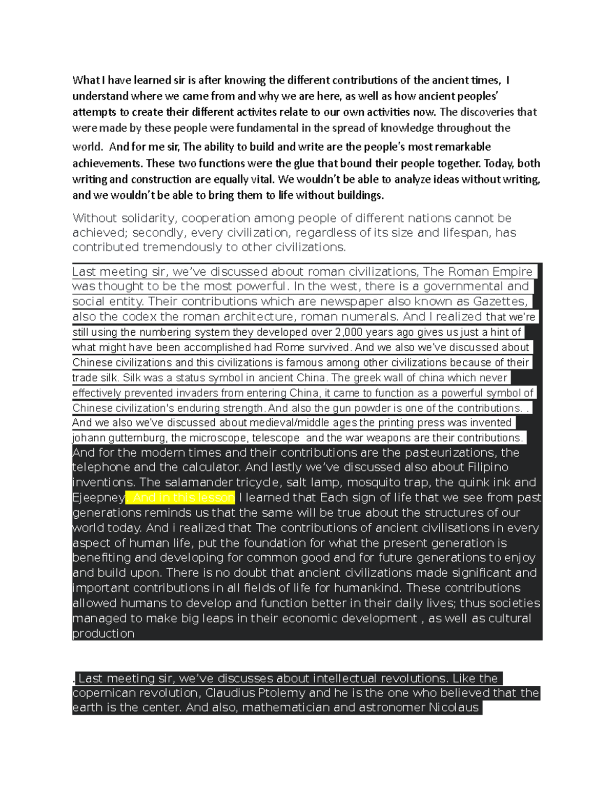 Lesson learned - ge 5 - Feliz - What I have learned sir is after ...