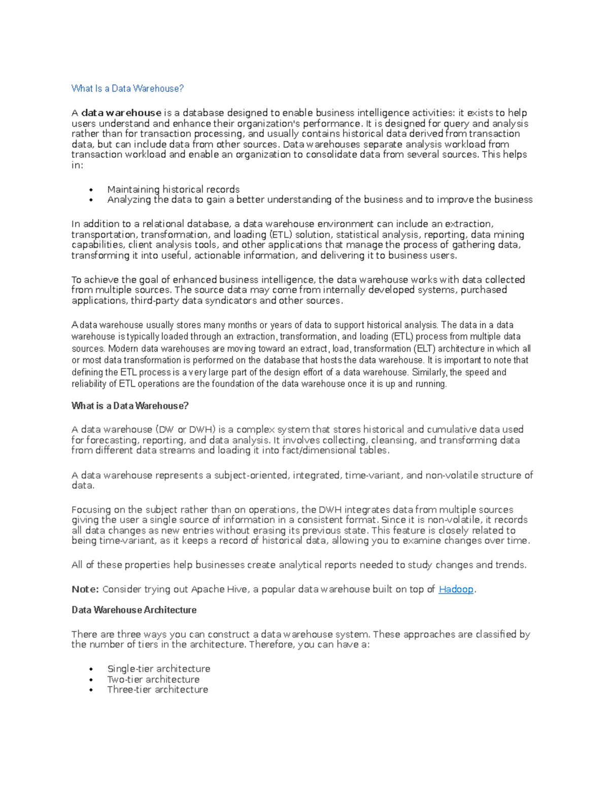 What Is a Data Warehouse unit 1 - What Is a Data Warehouse? A data ...