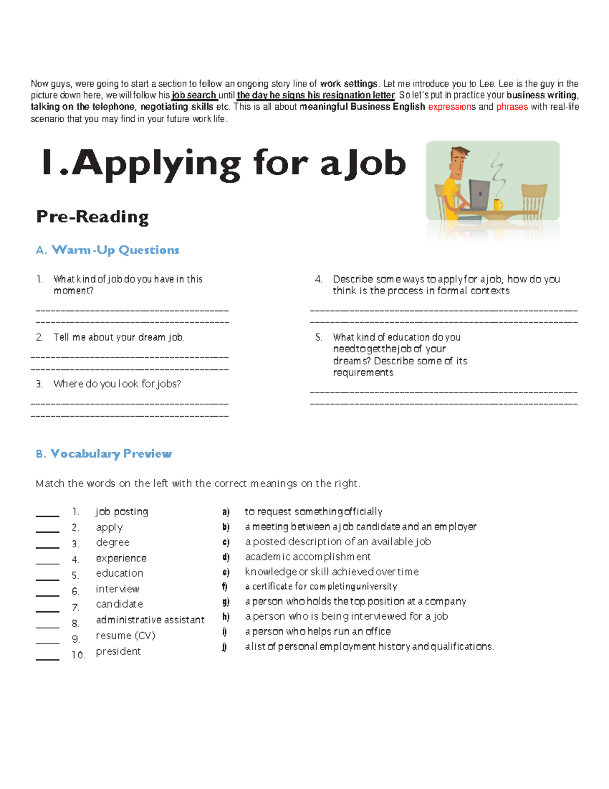 1 Applying for a job - Now guys, were going to start a section to ...