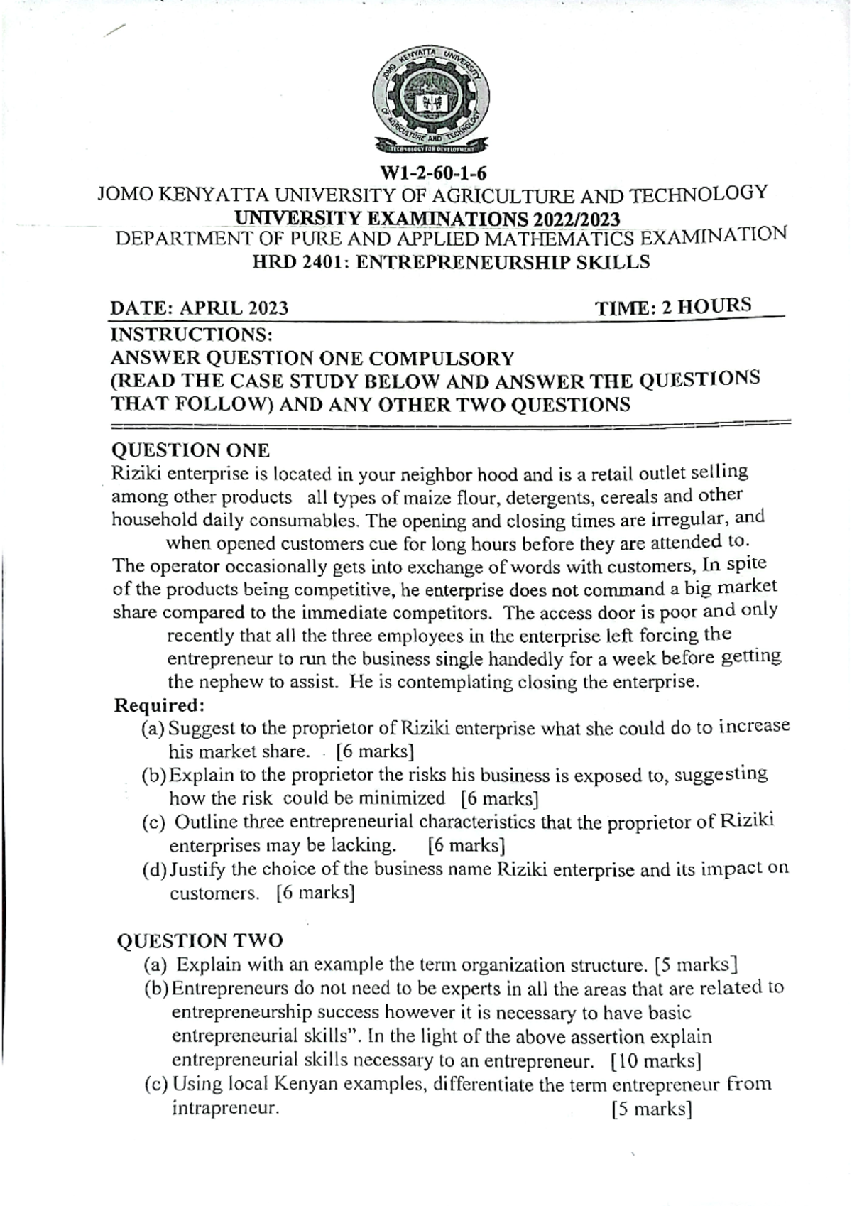 Entrepreneurship exam 2023 - Bsc. mathematics and computer science - Studocu