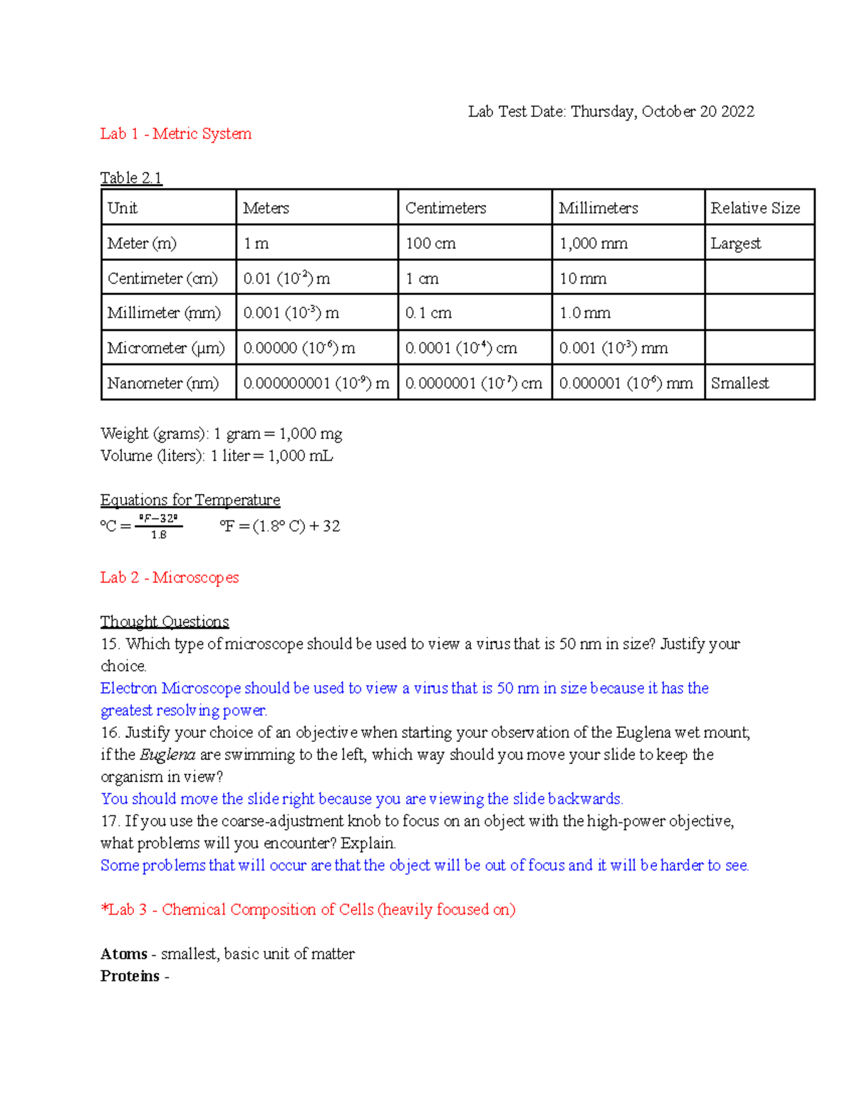 Bio Lab Midterm Exam #1 - Google Docs - Lab Test Date: Thursday ...