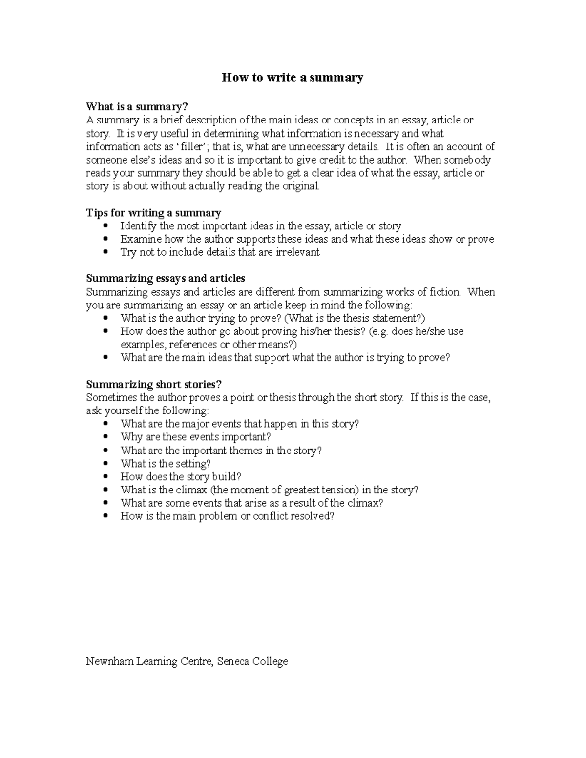 How To Write A Summary Prof Penny Mamais How To Write A Summary