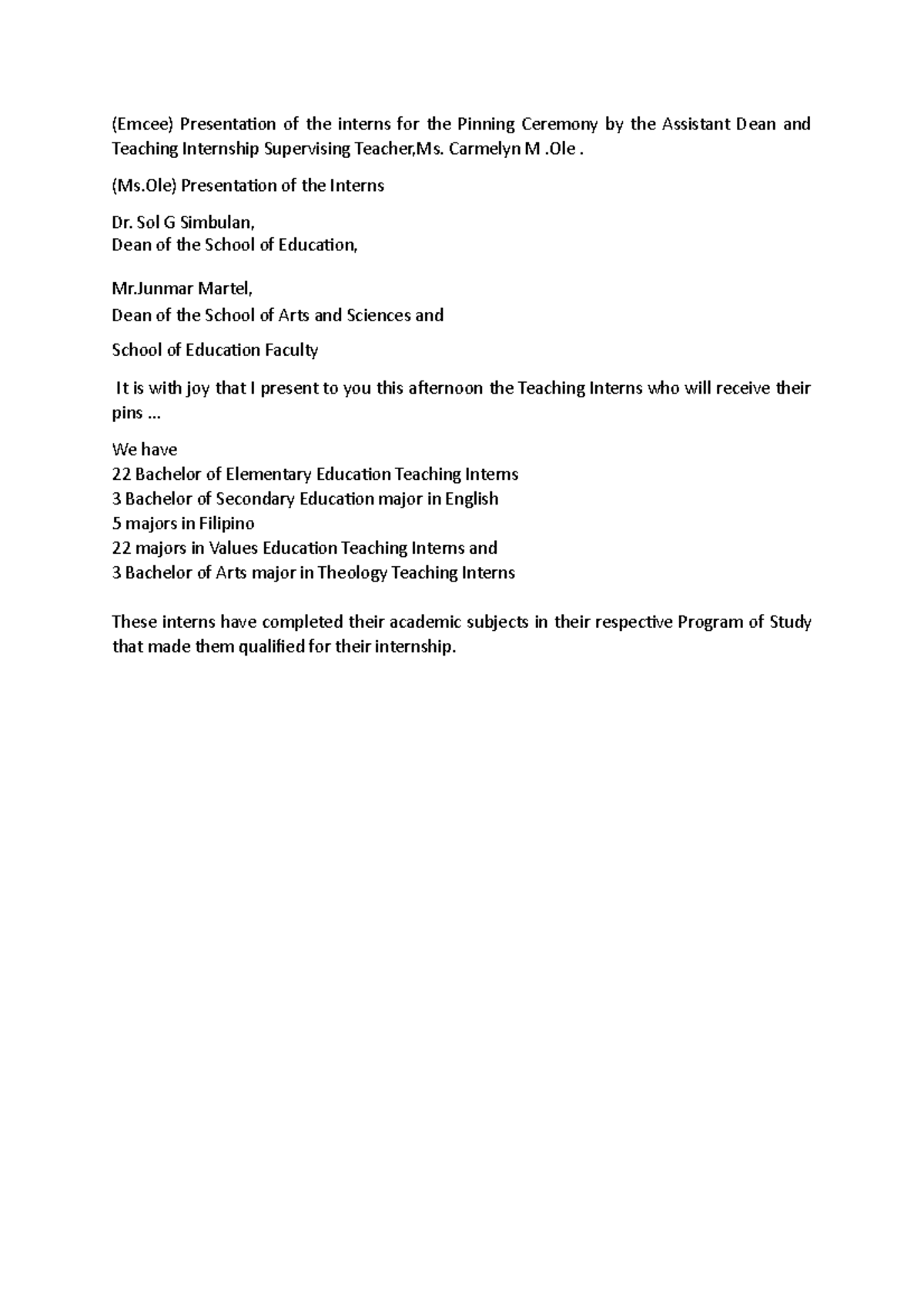 research title in mathematics - (Emcee) Presentation of the interns for ...