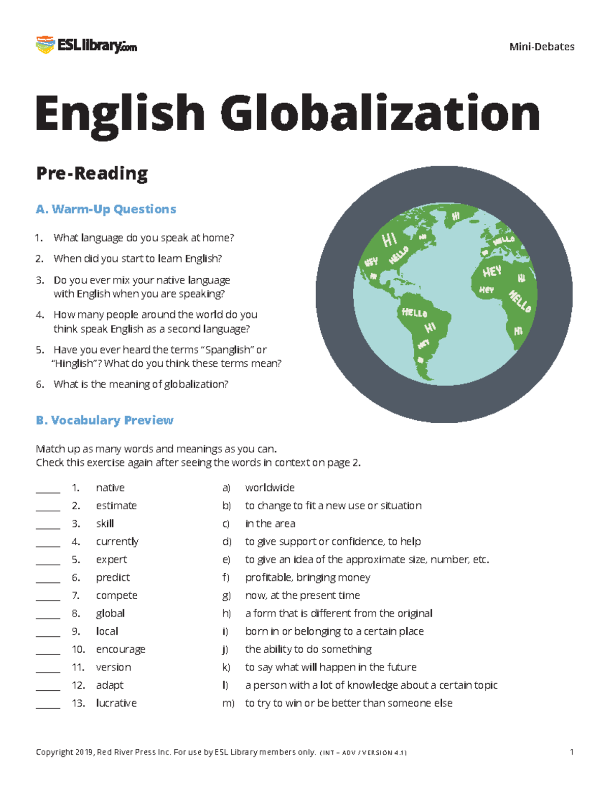 73 English-Globalization US - Mini-Debates a) b) c) d) e) f) g) h) i) j ...