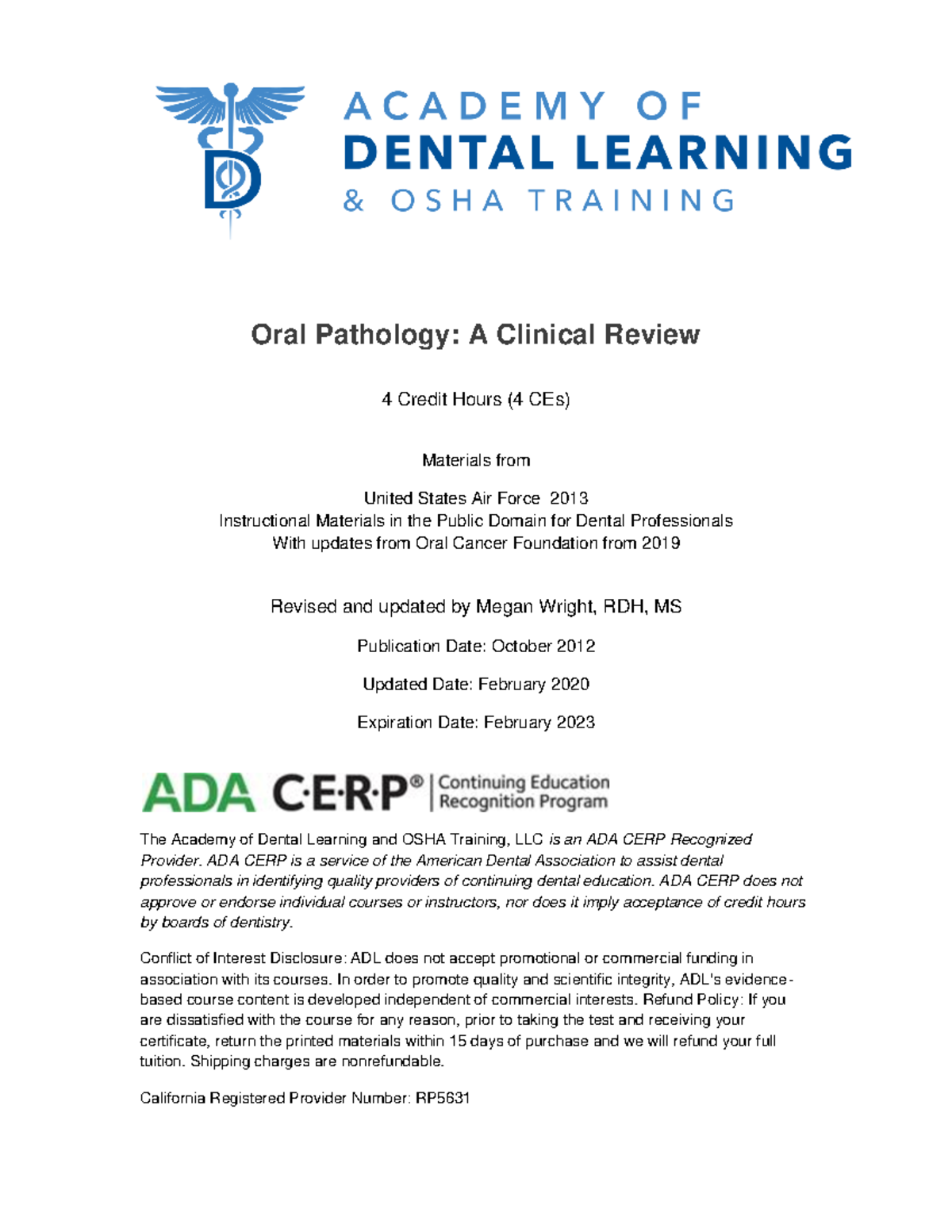 OP quick review - Oral Pathology: A Clinical Review 4 Credit Hours (4 ...