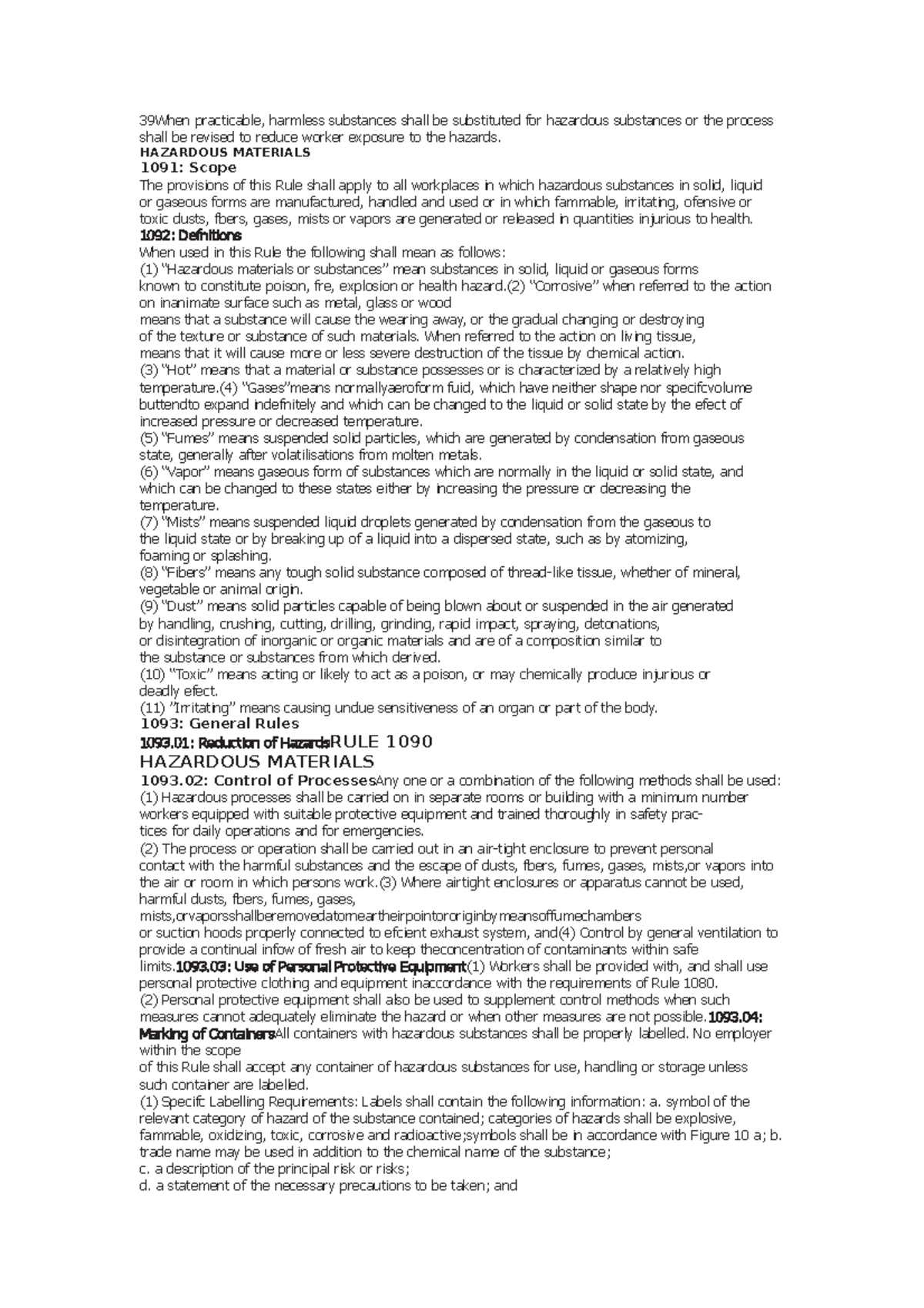 Osh 12 - osh notes - 39When practicable, harmless substances shall be ...