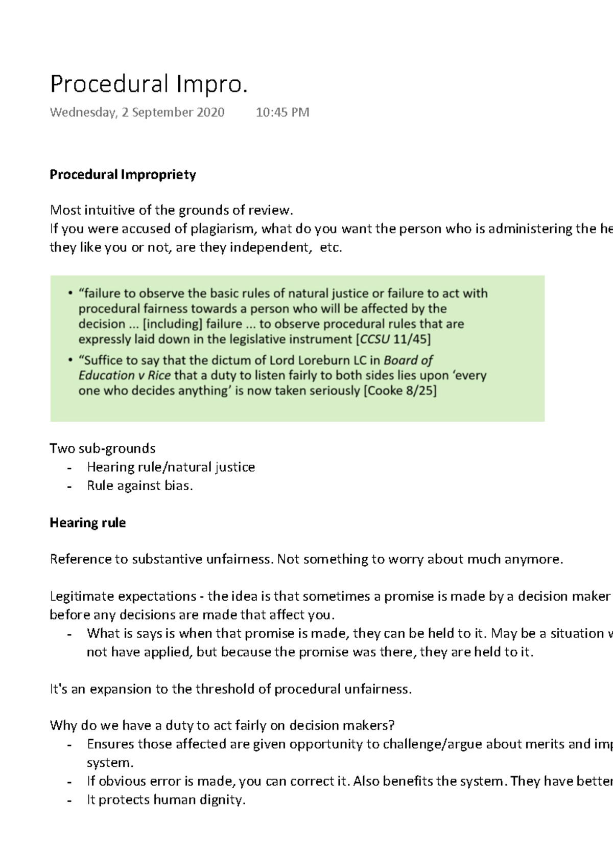 Procedural Impropriety - Procedural Impropriety Most intuitive of the ...