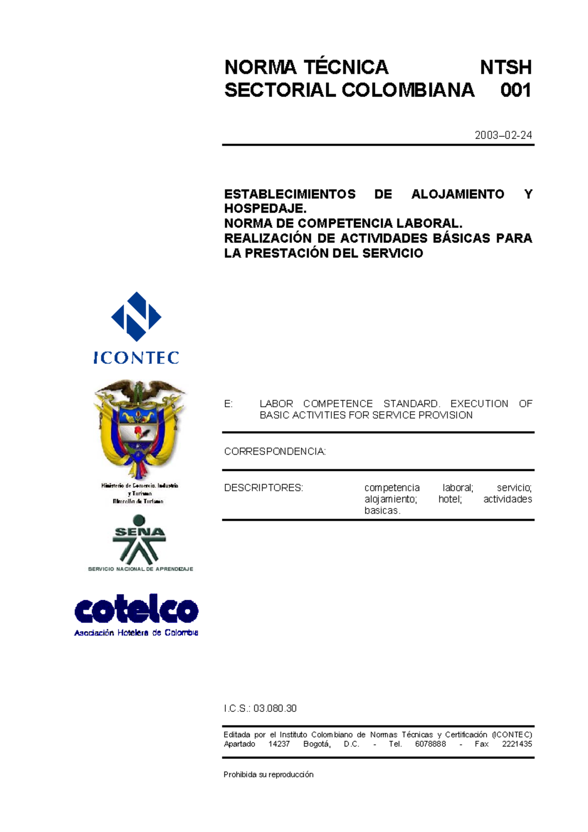 NTS Alojamiento y Hospedaje 1 - NORMA TÉCNICA NTSH SECTORIAL COLOMBIANA ...