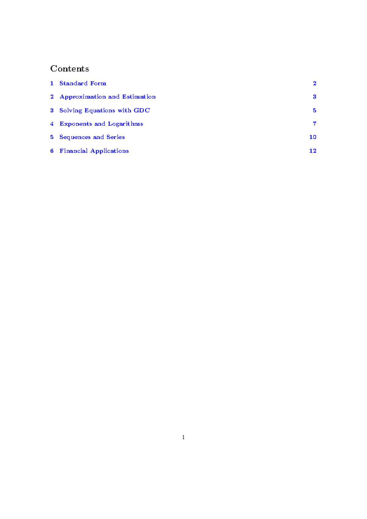 IB Mathematics AI SL Notes for Number and Algebra - Contents 1 Standard ...