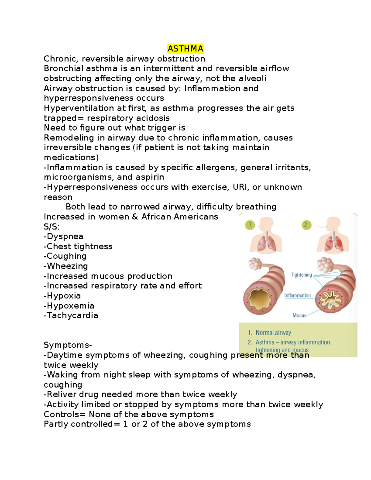 Notes 11-19 - DFEPOrekf'jreio;jafeR - ASTHMA Chronic, reversible airway ...