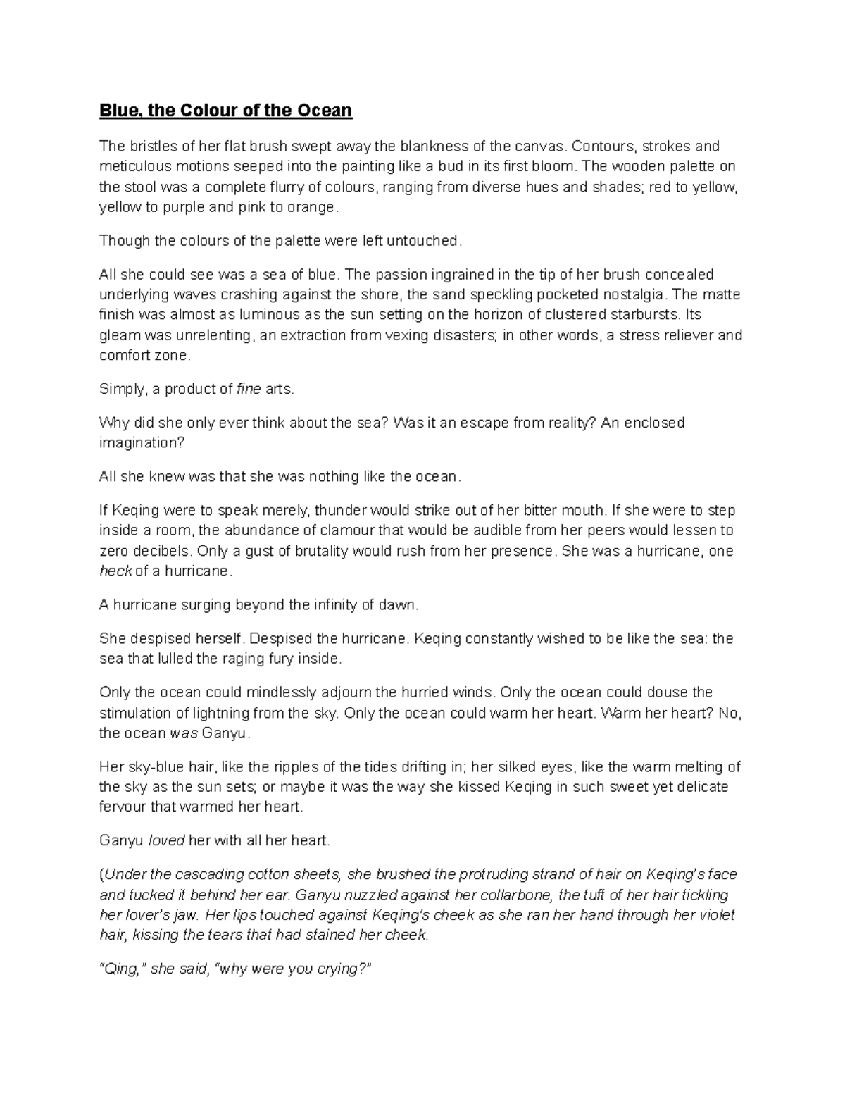 Krystal Nguyen - Creative Writing - Blue, the Colour of the Ocean The ...