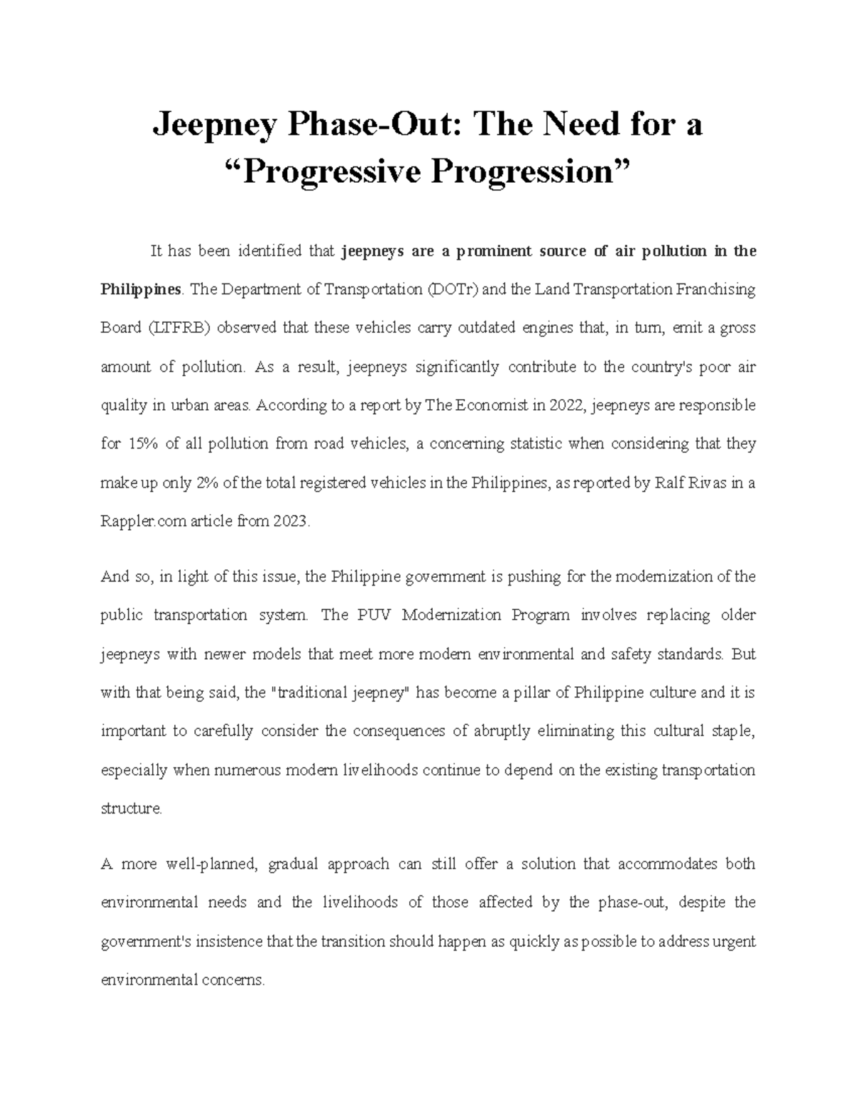 Villaruel SDA18 Jeepney Phase-Out The Need for a “Progressive ...