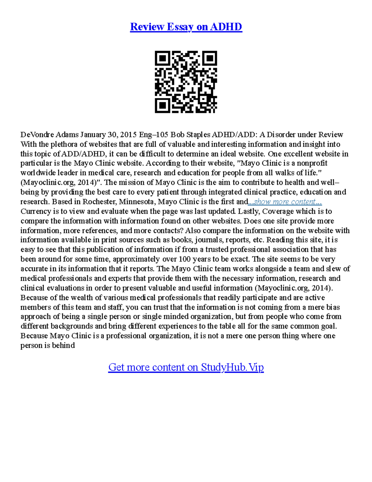 How To Write Review Essay - Review Essay on ADHD DeVondre Adams January ...