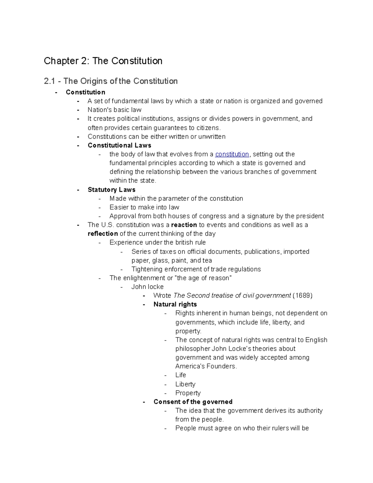 Ch. 2 - Dr. Hogan - Chapter 2: The Constitution 2 - The Origins of the ...