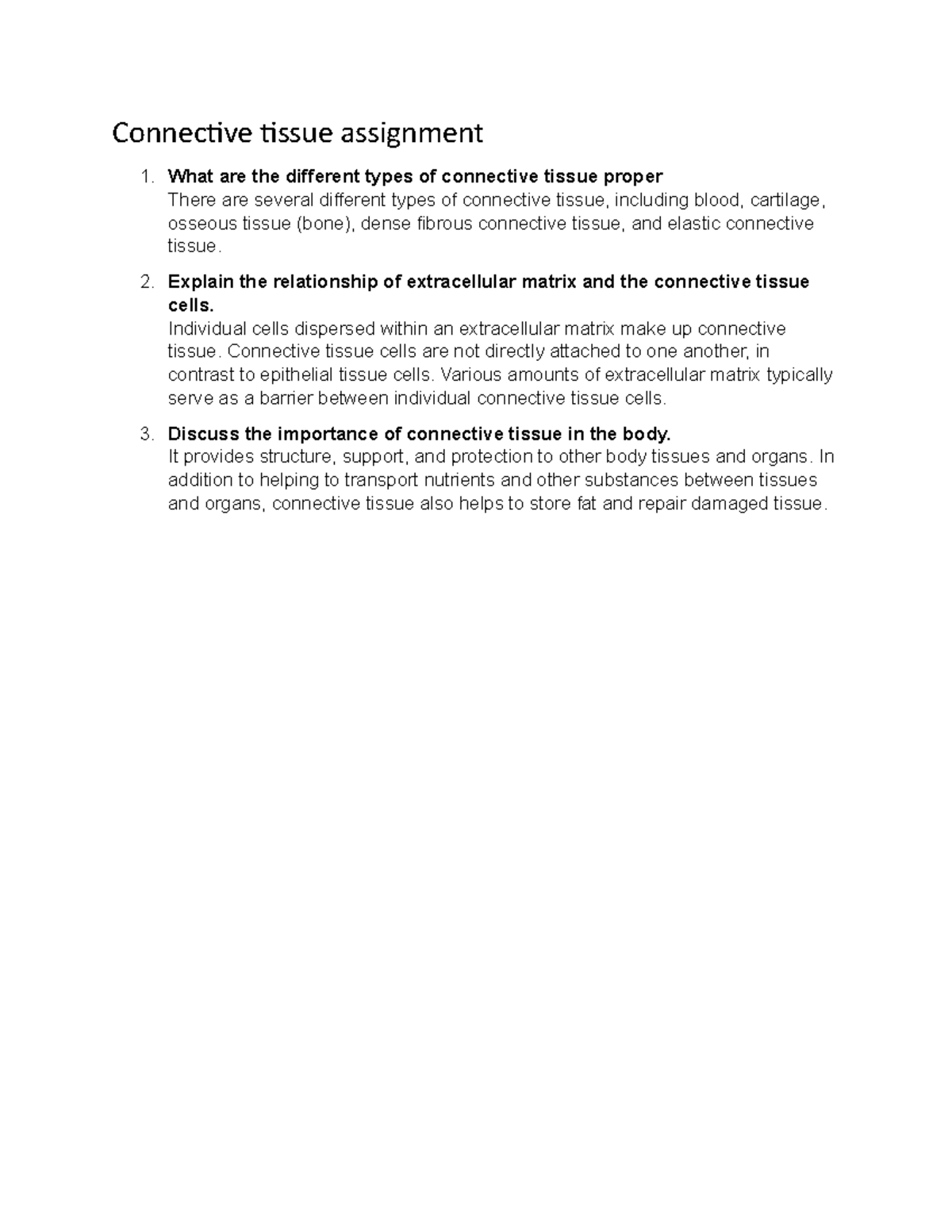 Connective tissue assignment - Connective tissue assignment What are ...