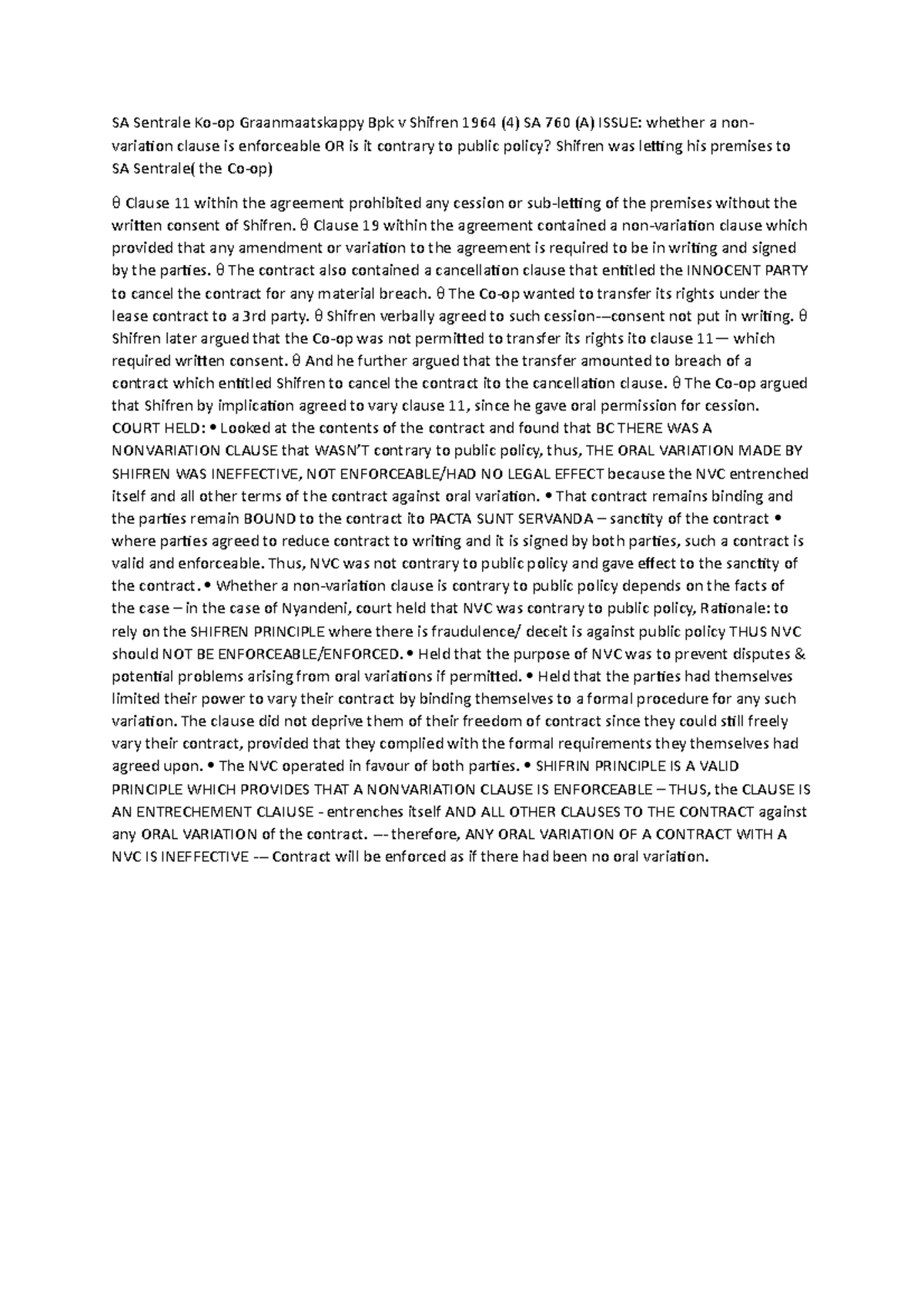 SA Sentrale Ko- op case - this is one of the definitive cases on non ...