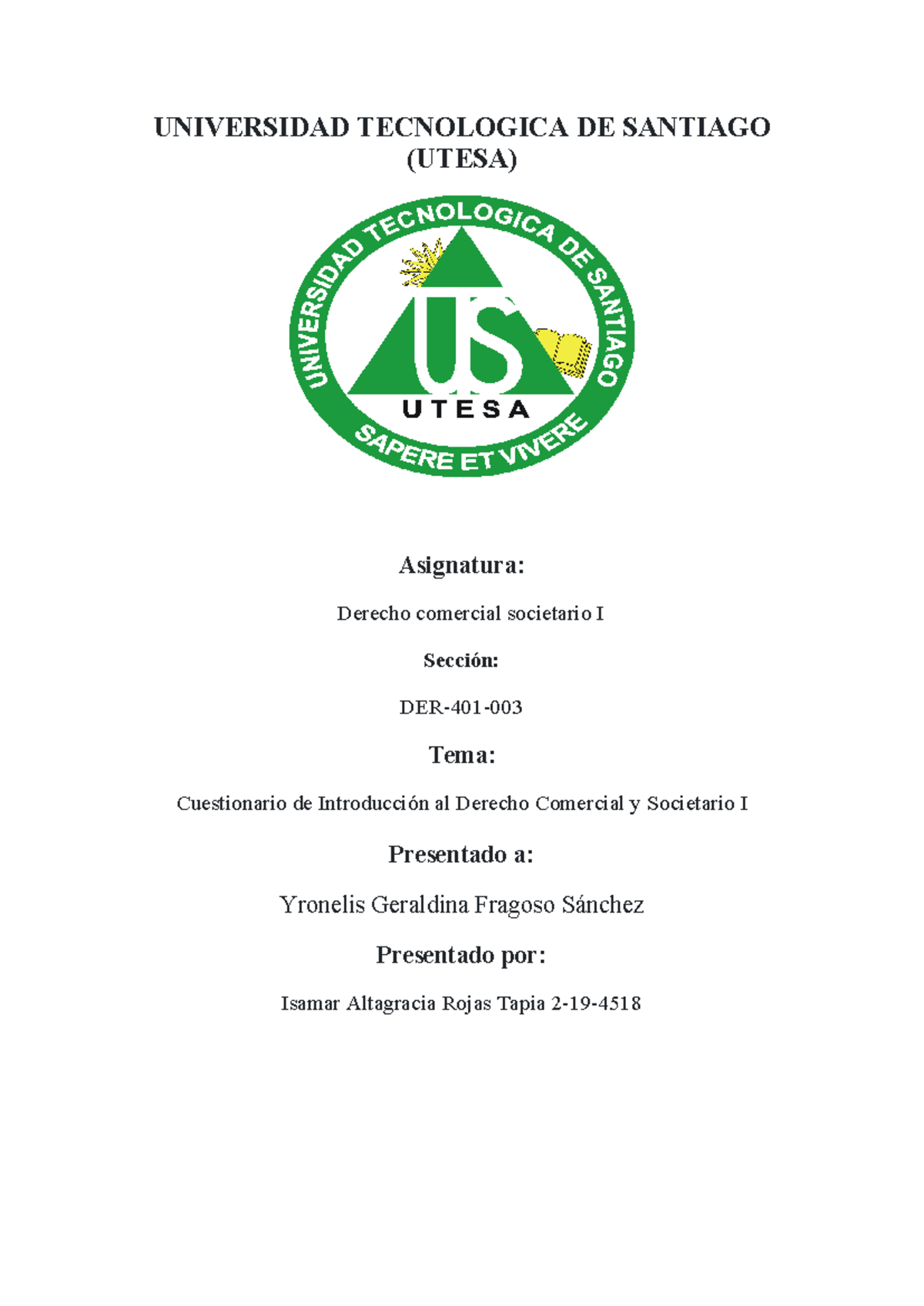 Derecho Comercial Y Societario (Isamar Rojas) - UNIVERSIDAD TECNOLOGICA ...