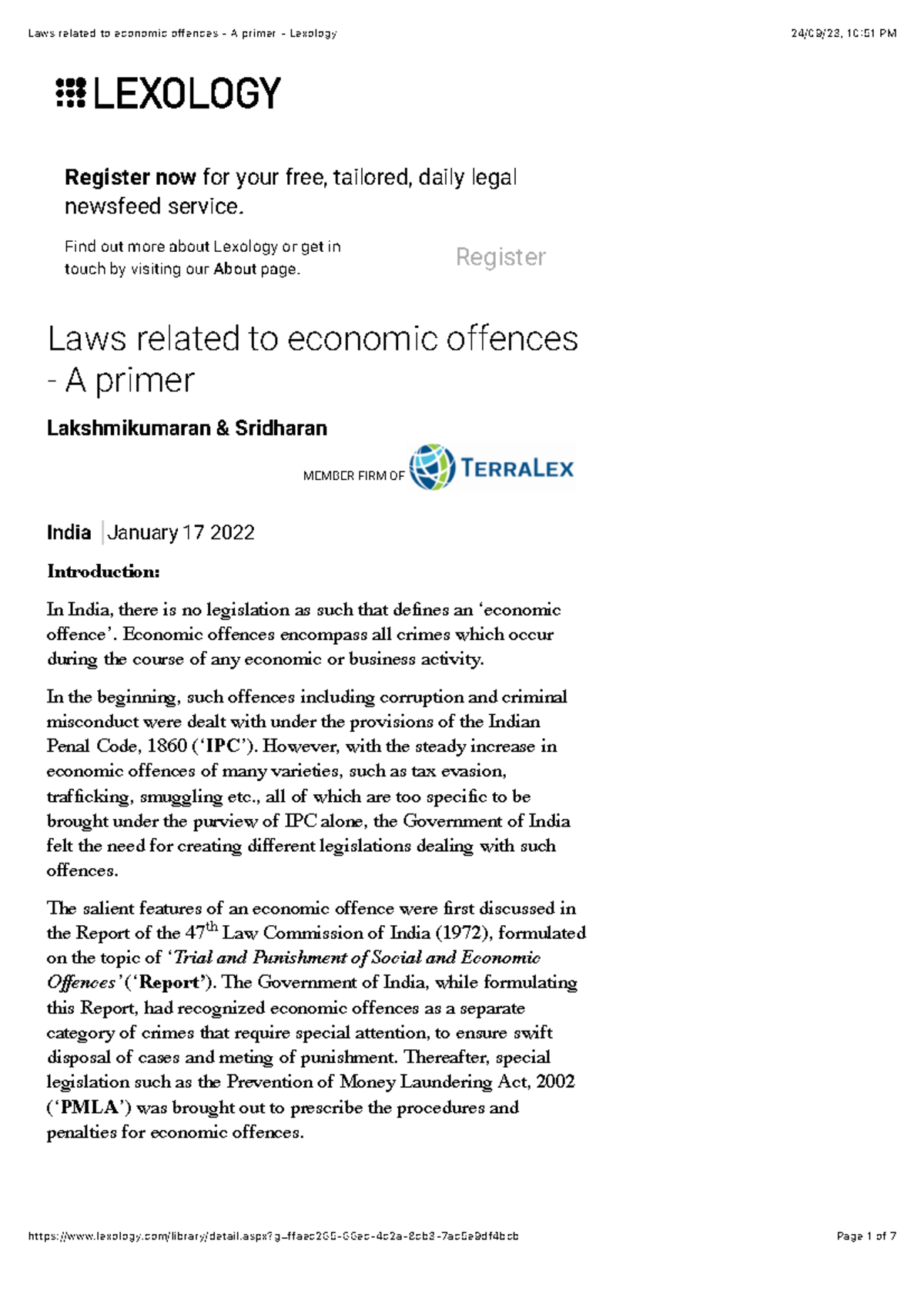 LKS Article on Laws related to economic offences - A primer - Lexology ...