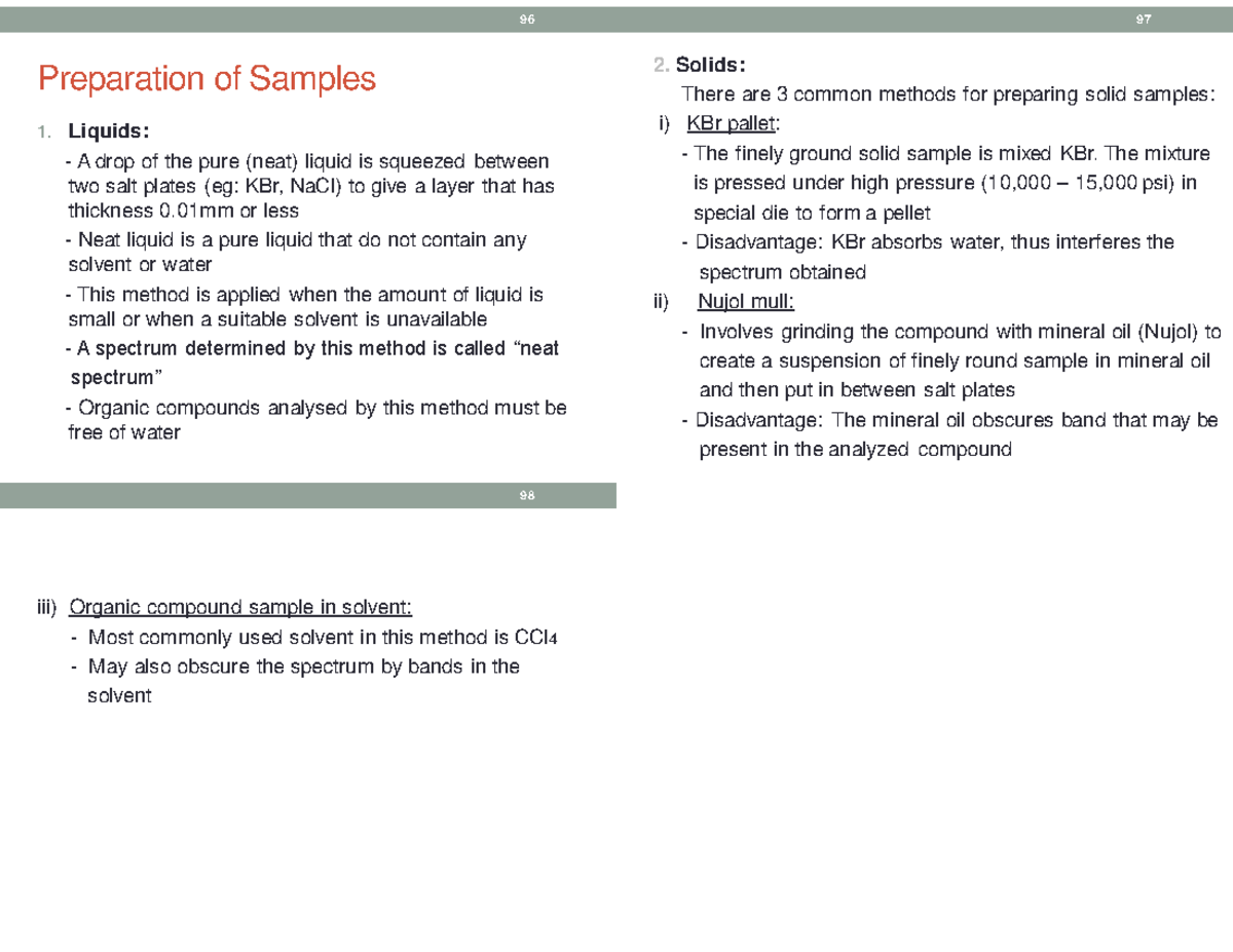 CHM260 Sample Preparation - Preparation of Samples 1. Liquids: - A drop ...