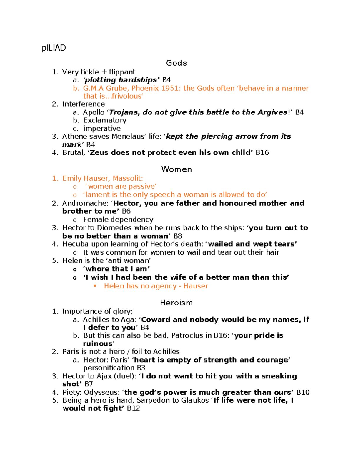 Classics revision copy - pILIAD Gods Very fickle + flippant a ...