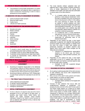Steps OF Health Assessment - 5 | P a g e care professional has an ...