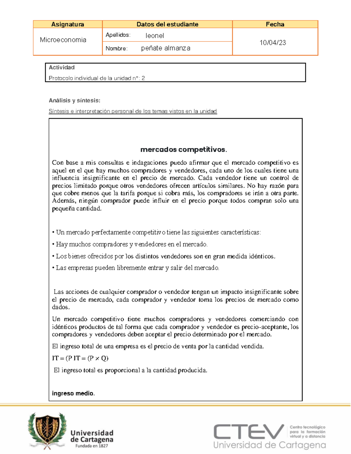 Protocolo individual MA1 - Asignatura Datos del estudiante Fecha Apellidos: Nombre: Actividad ...