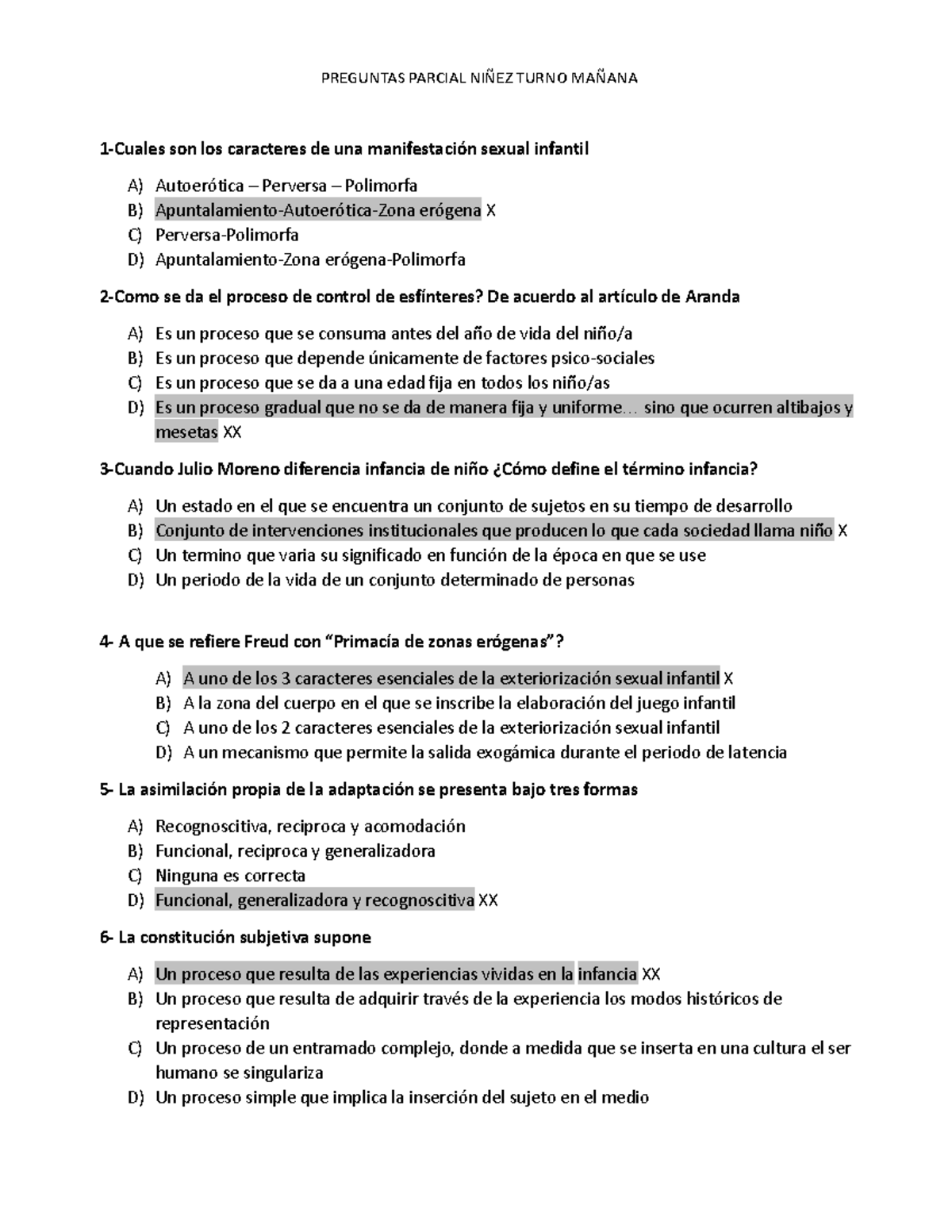 Preguntas Parcial Niñez - PREGUNTAS PARCIAL NIÑEZ TURNO MAÑANA 1-Cuales son los caracteres de ...