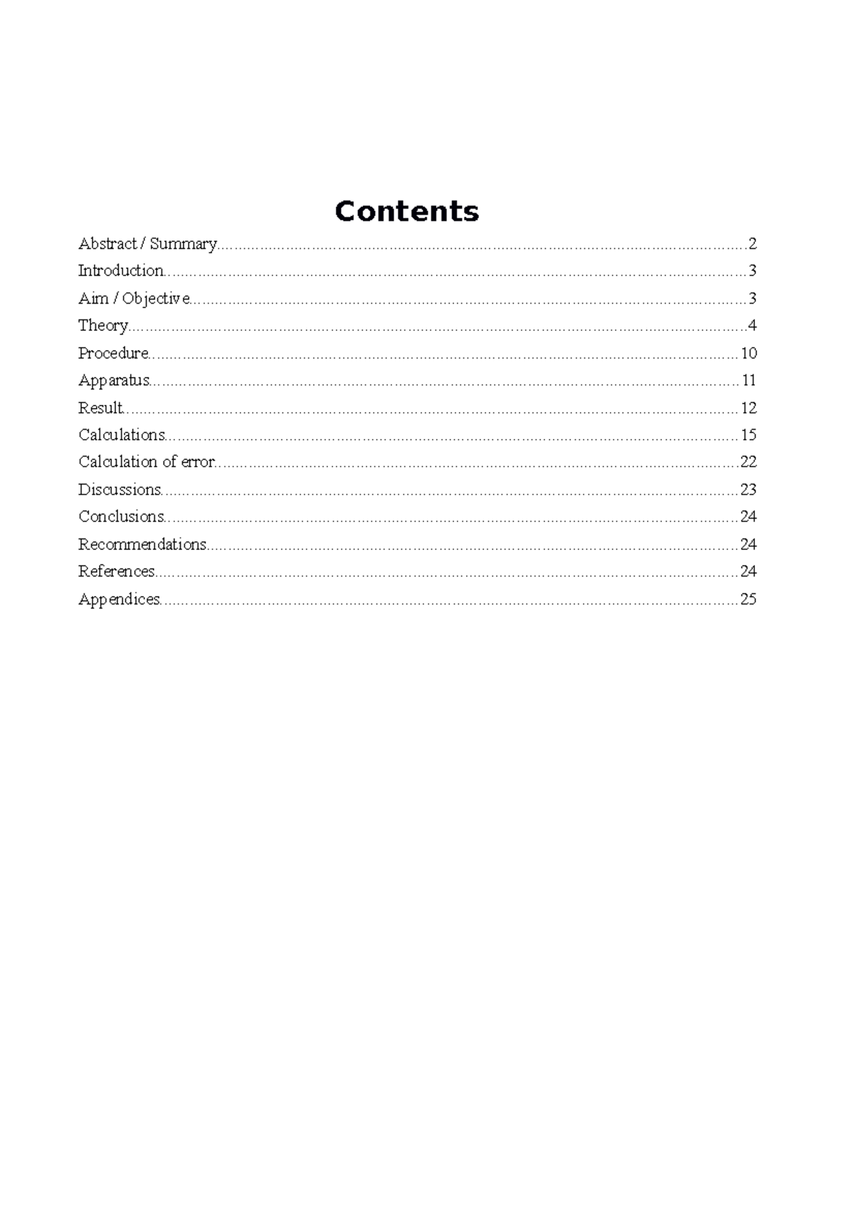 Lab report Determination OF Concentration - Contents Abstract / Summary ...