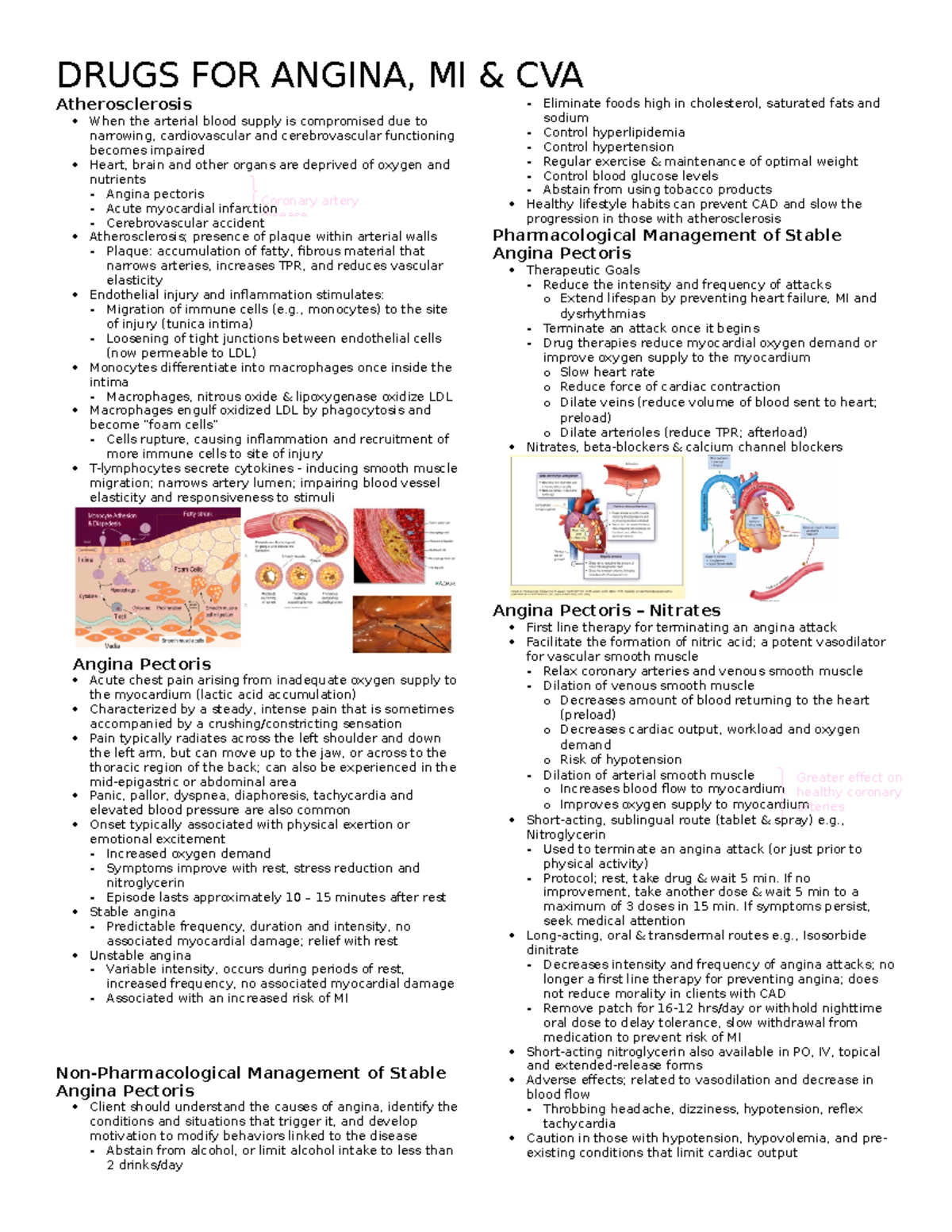 19 - Drugs for Angina, MI & CVA - DRUGS FOR ANGINA, MI & CVA ...