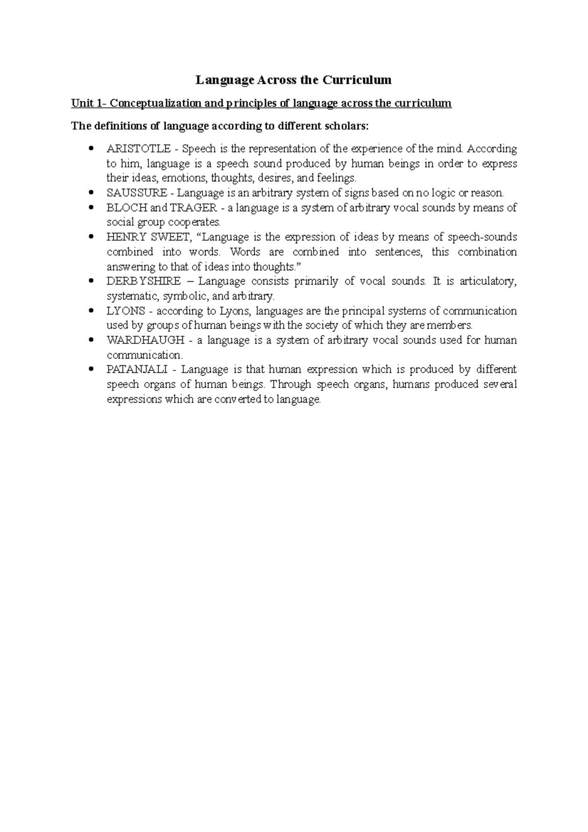 LAC unit 1 - Language Across the Curriculum Unit 1- Conceptualization ...