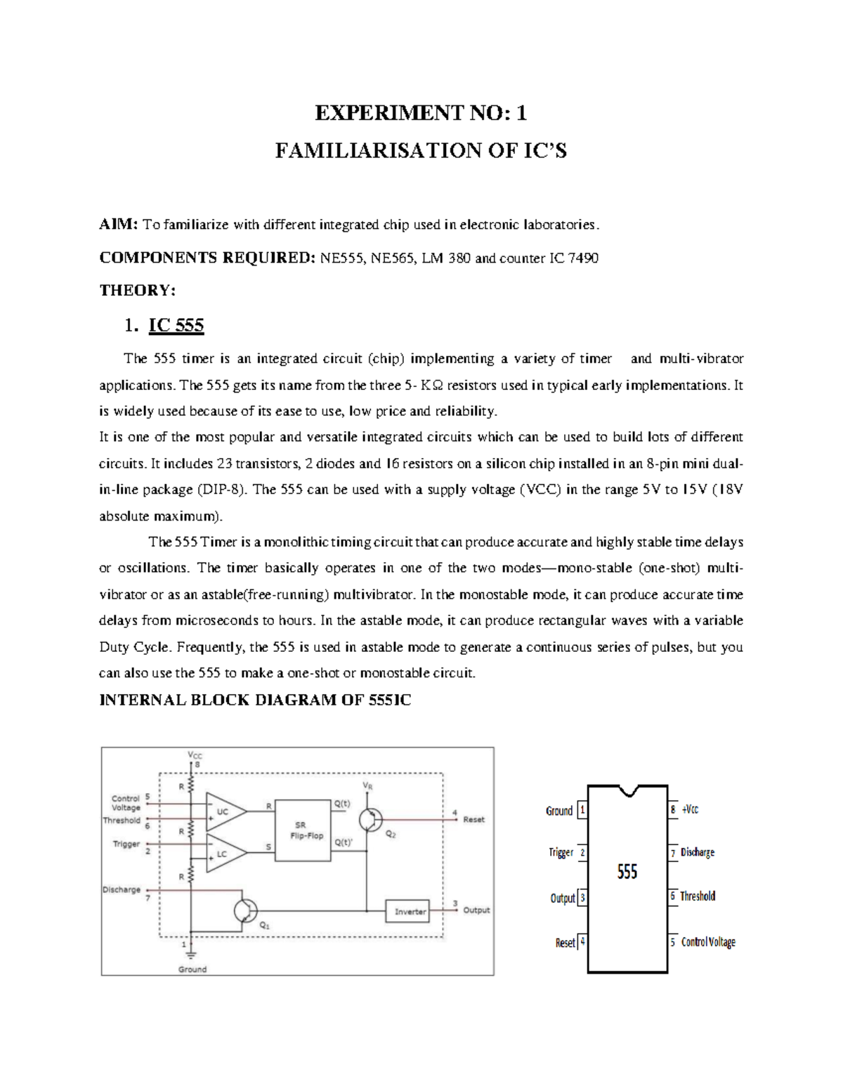 EXPT NO 1 - EXPERIMENT NO: 1 FAMILIARISATION OF IC’S AIM: To familiarize with different ...