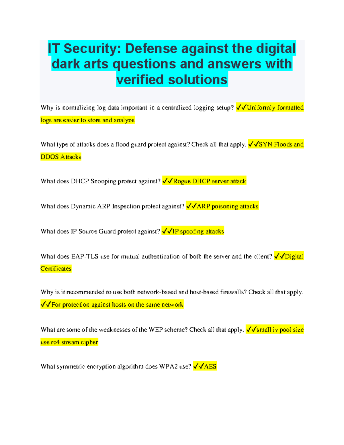 IT Security: Defense against the digital dark arts questions and ...