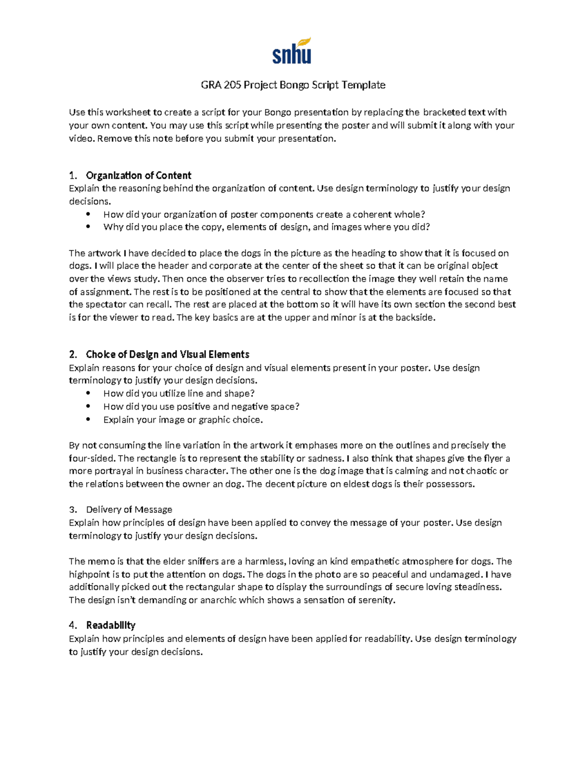 GRA 205 Project Bongo Script Template-1 - GRA 205 Project Bongo Script ...