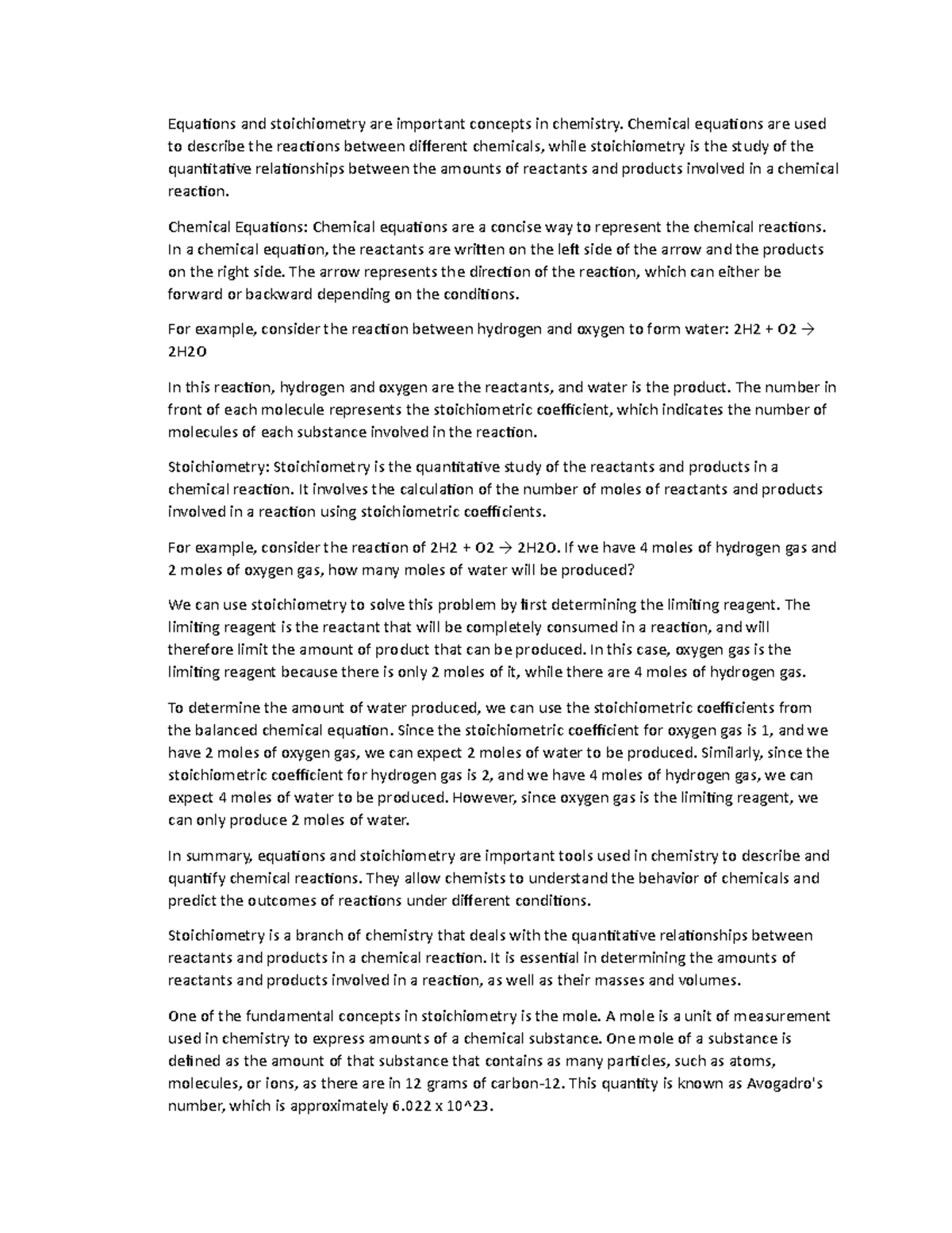 Chemistry: Equations and Stoichiometry - Equations and stoichiometry ...