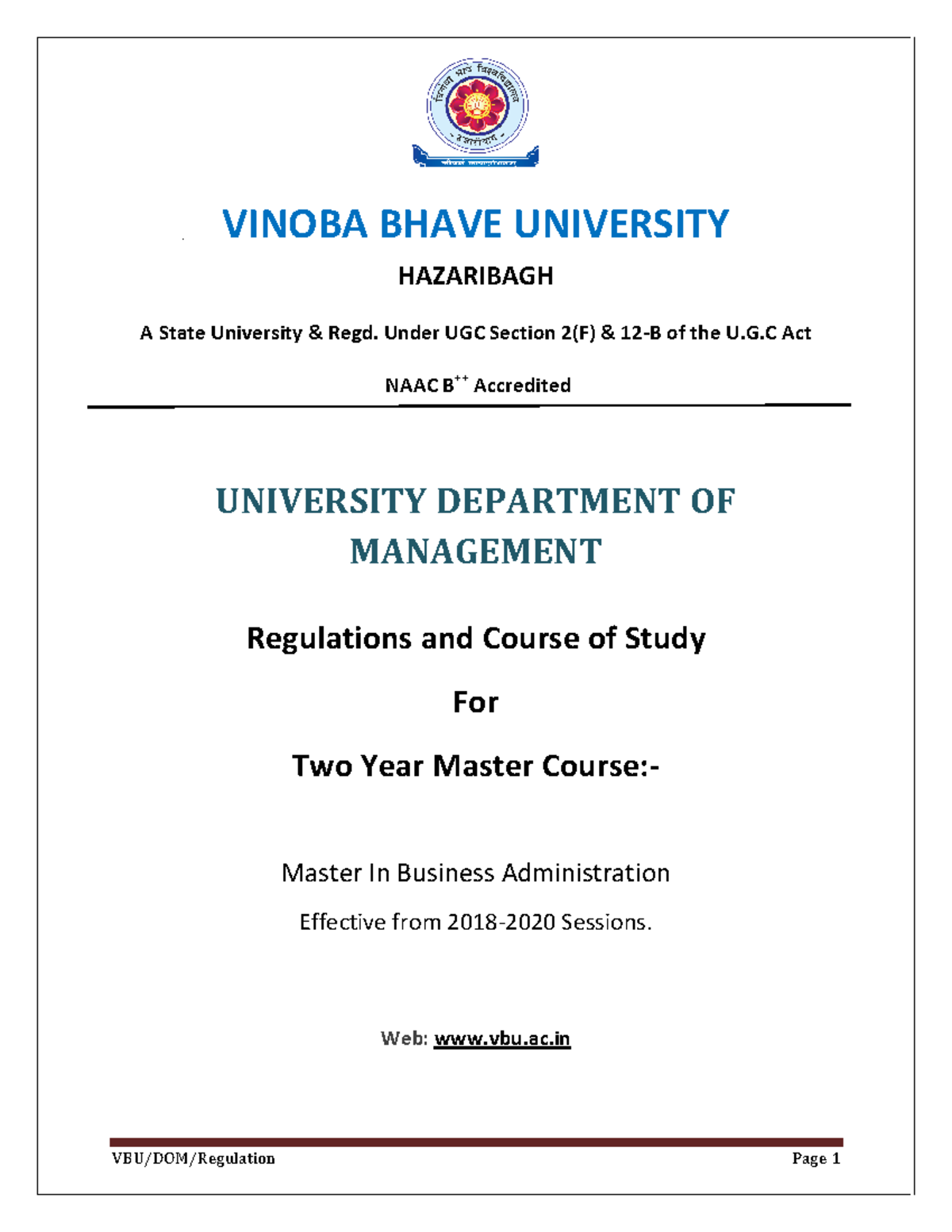 MBA Regulation - VINOBA BHAVE UNIVERSITY HAZARIBAGH A State University ...