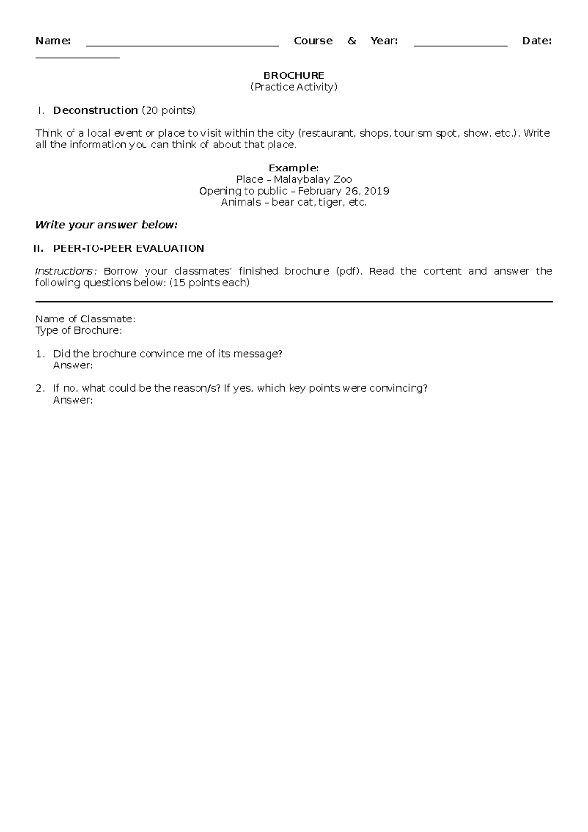 Unit 2 Activity 5 - Writing a Brochure - Name ...