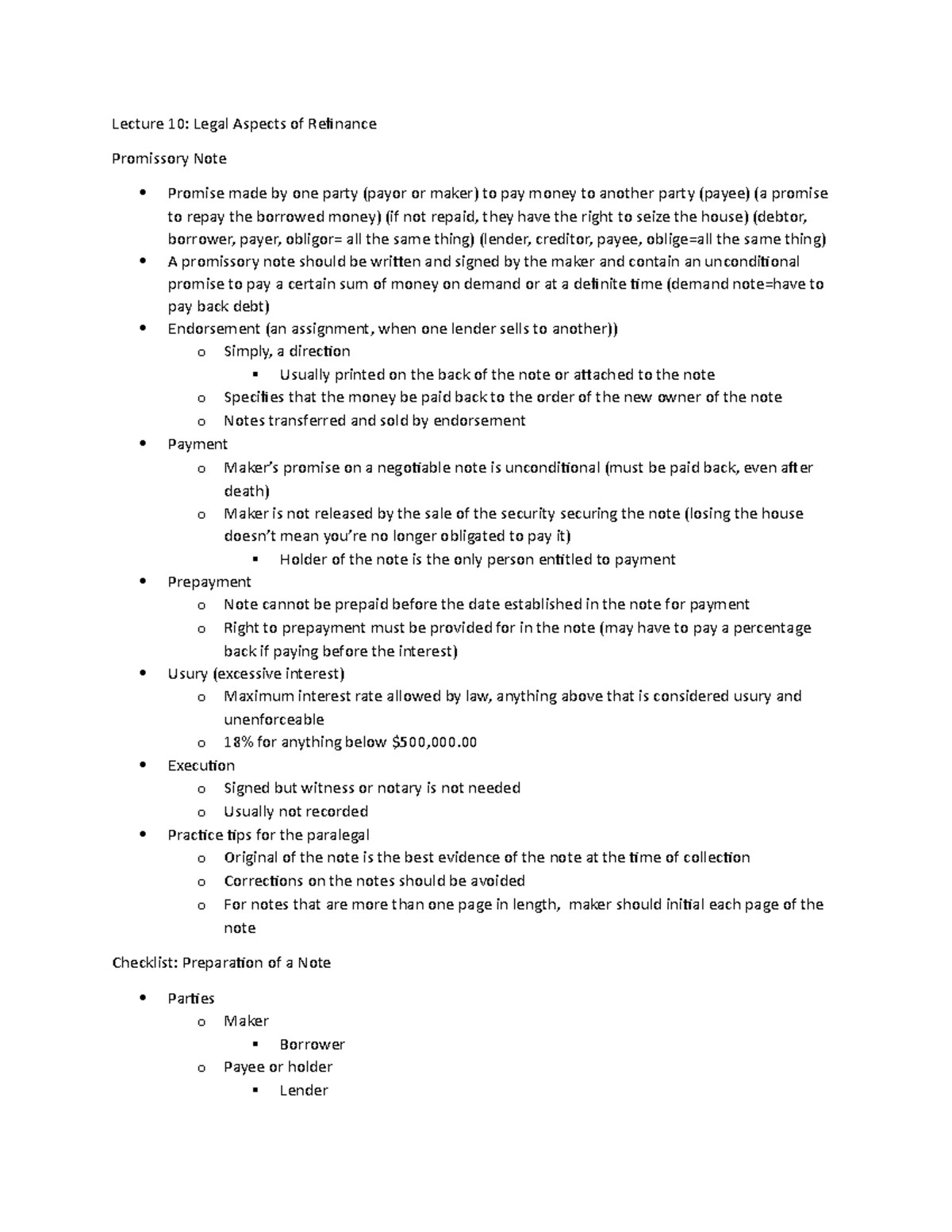 Lecture 10 refinance - Lecture 10: Legal Aspects of Refinance ...