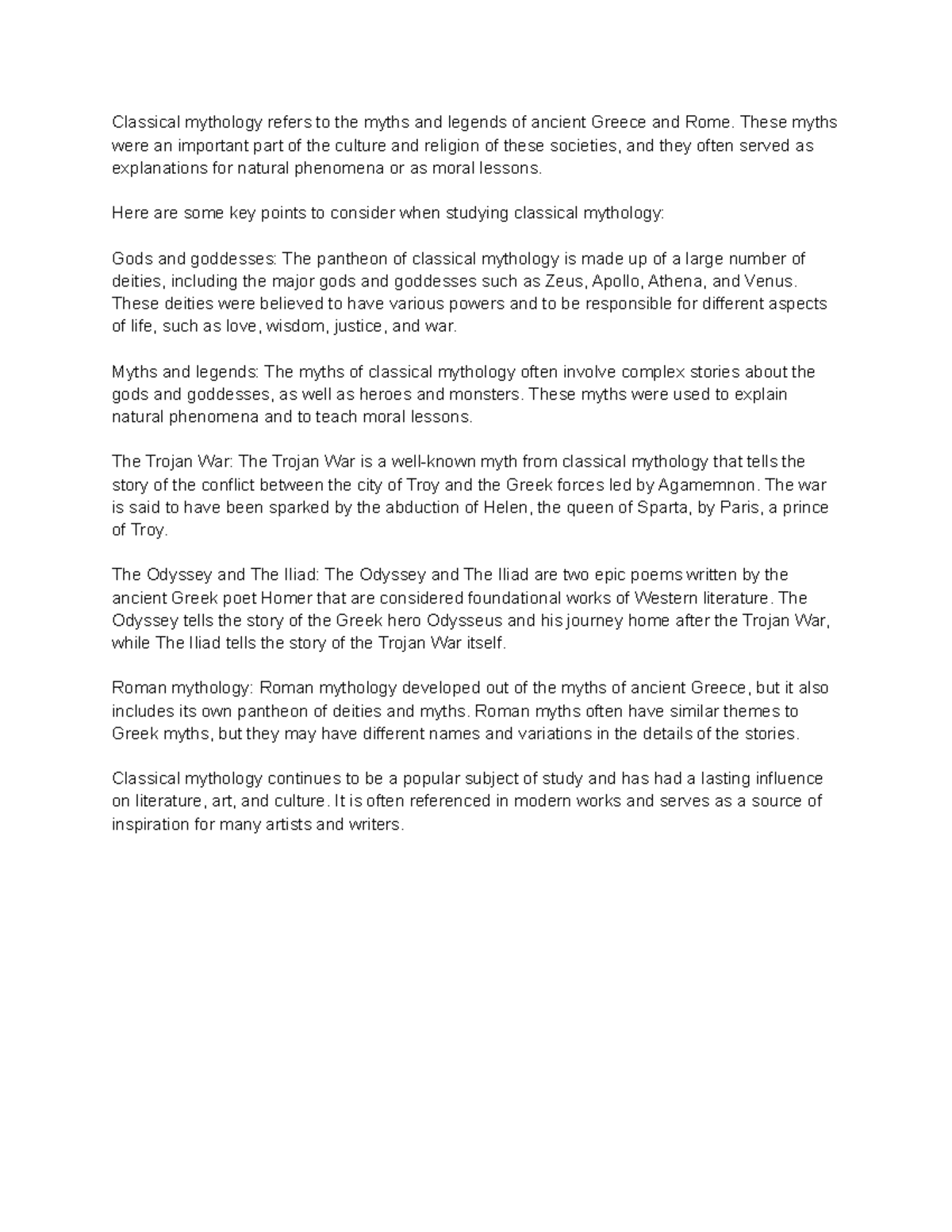 Classical myth - lecture notes - Classical mythology refers to the ...