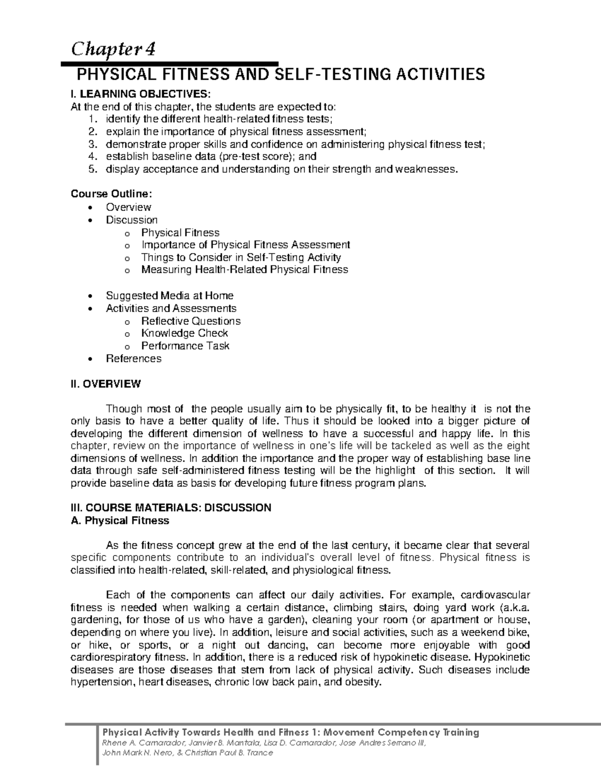 Chapter 4 Physical Fitness AND SELF- Testing Activities - Physical ...