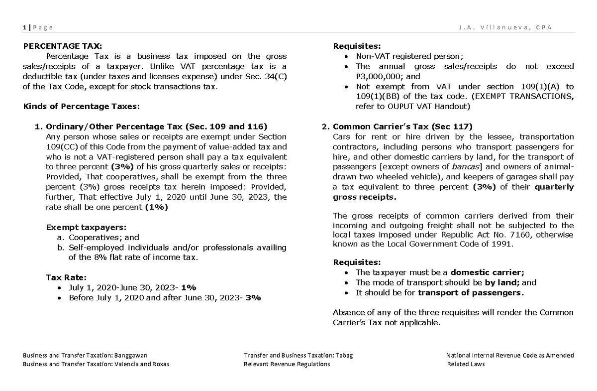 4. Percentage TAX - Taxation Notes for accountancy students - Business ...