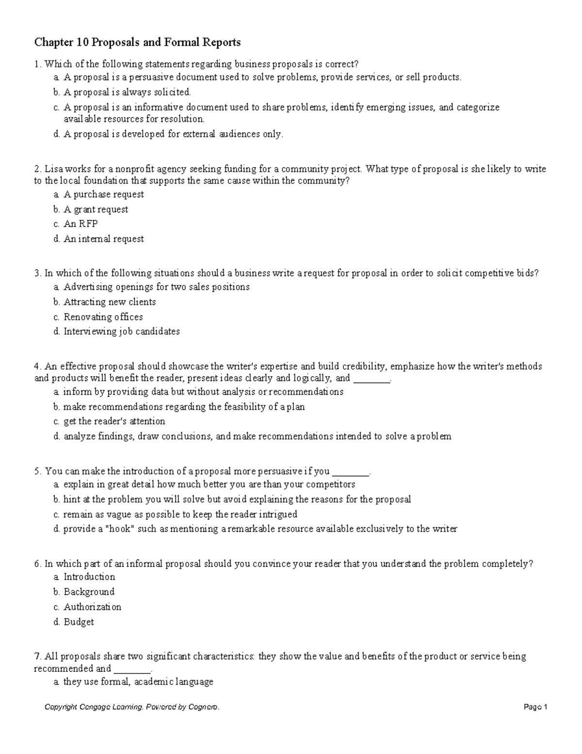Chapter 10 MC Questions - Chapter 10 Proposals and Formal Reports 1 ...