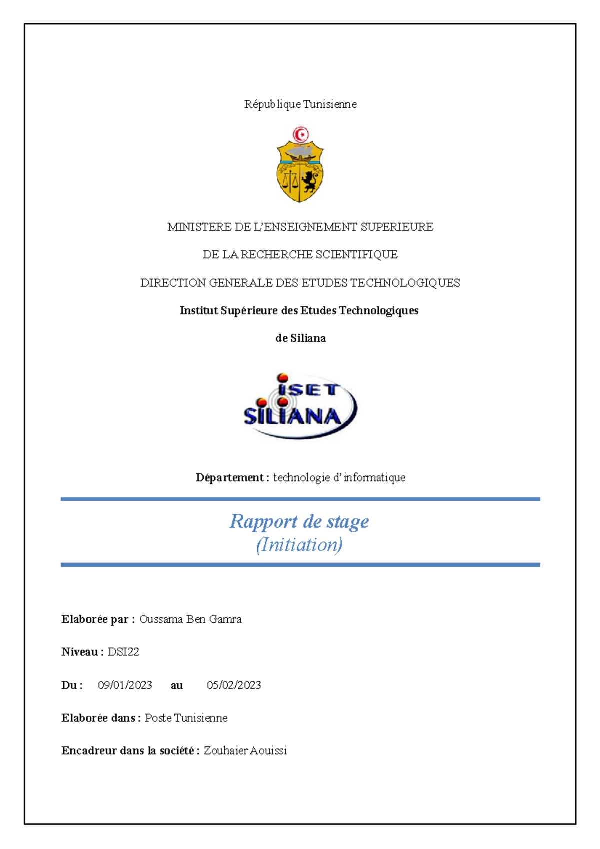 Derniere rapport - République Tunisienne MINISTERE DE L’ENSEIGNEMENT ...