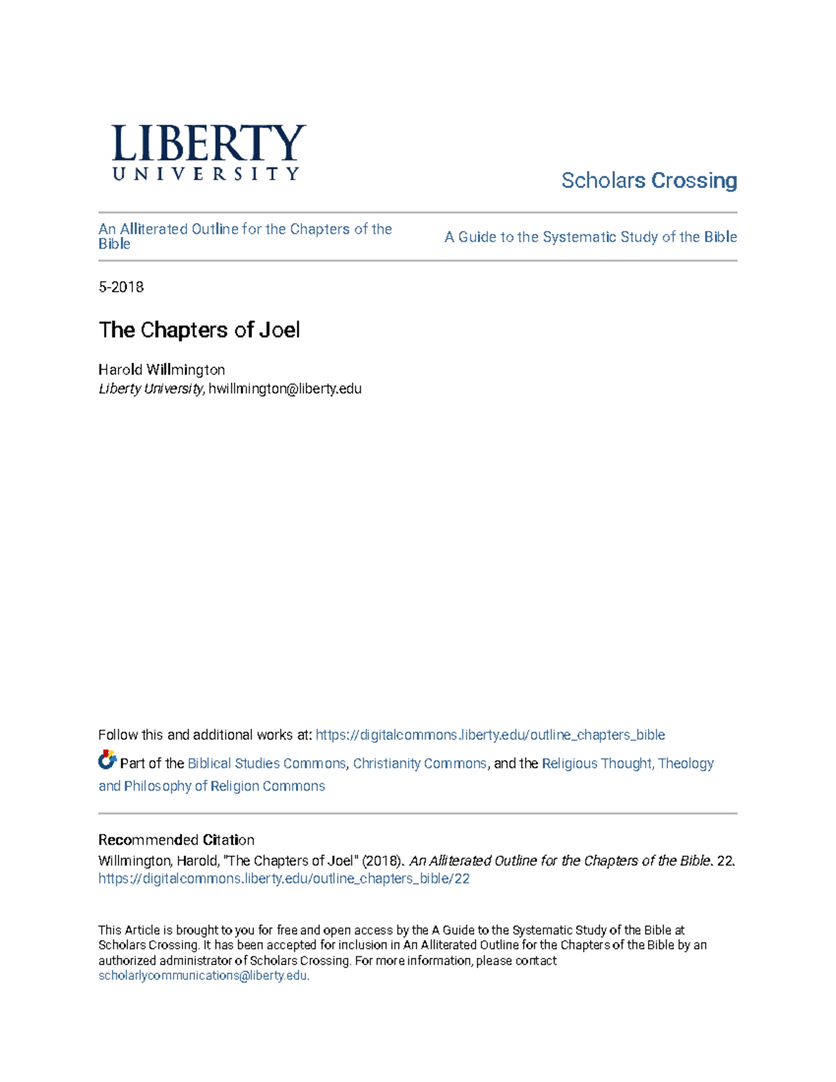 The Chapters of Joel - Hand outs - Scholars CrossingScholars Crossing ...