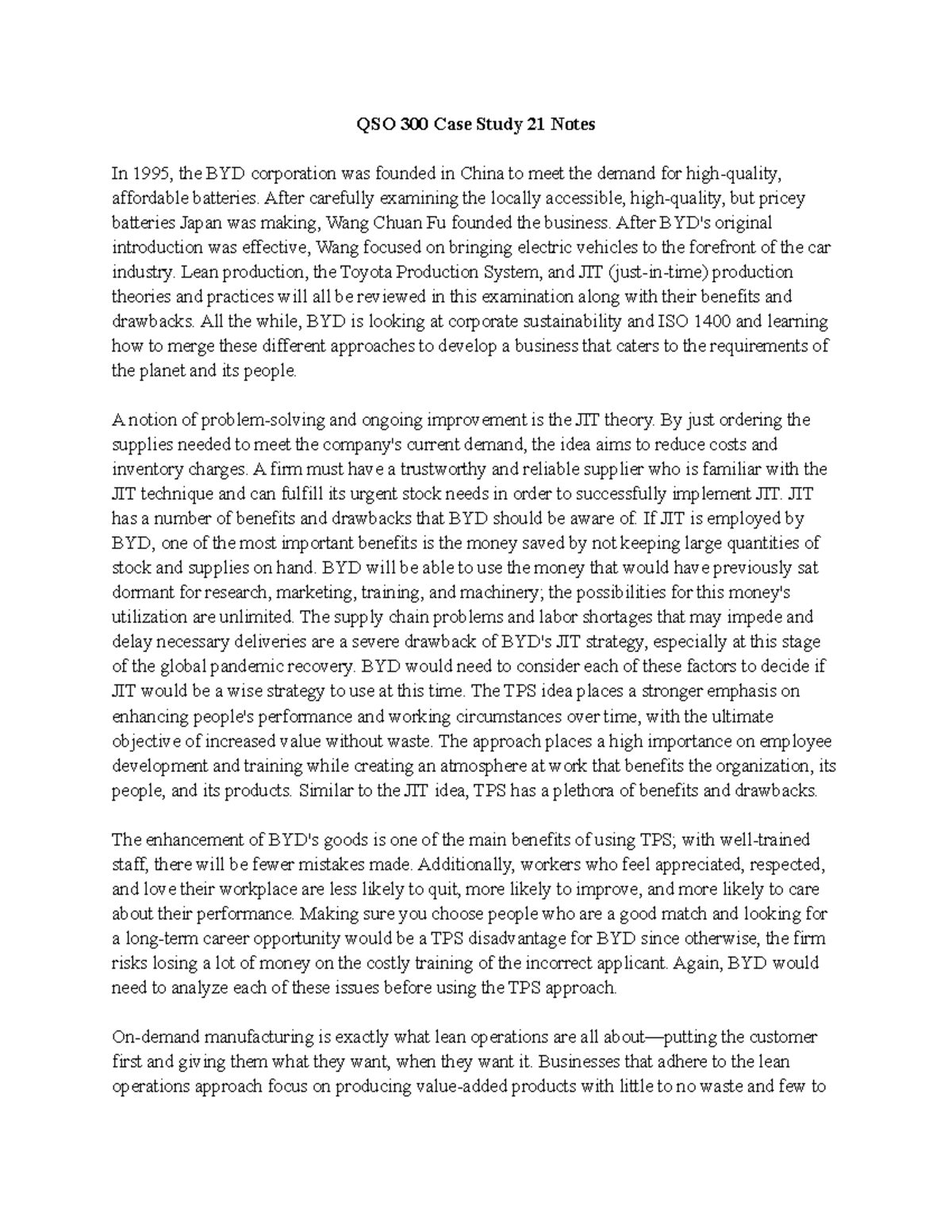 QSO 300 Case Study 21 Notes - QSO 300 Case Study 21 Notes In 1995, the ...