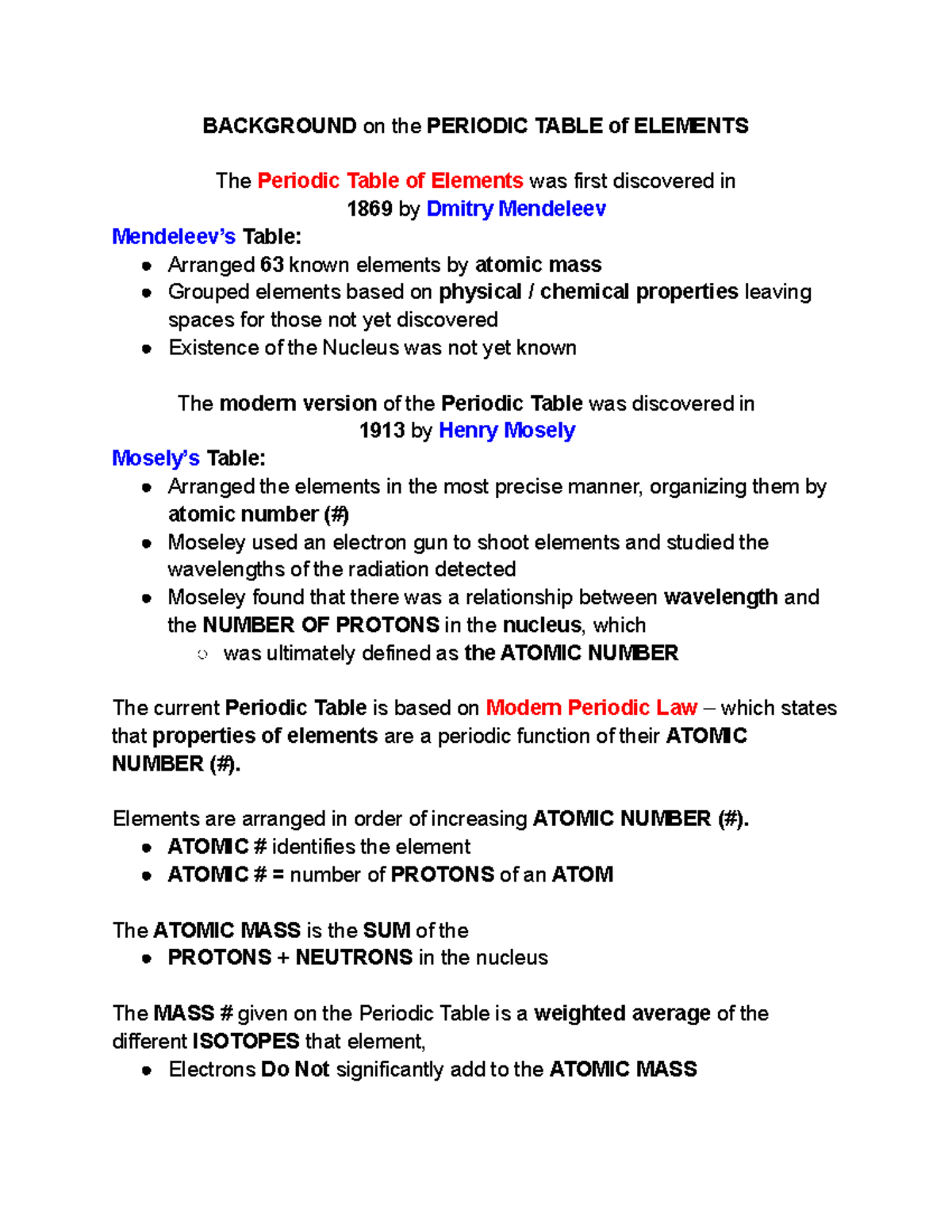 Chemistry Notes- Periodic Table Trends - BACKGROUND on the PERIODIC ...