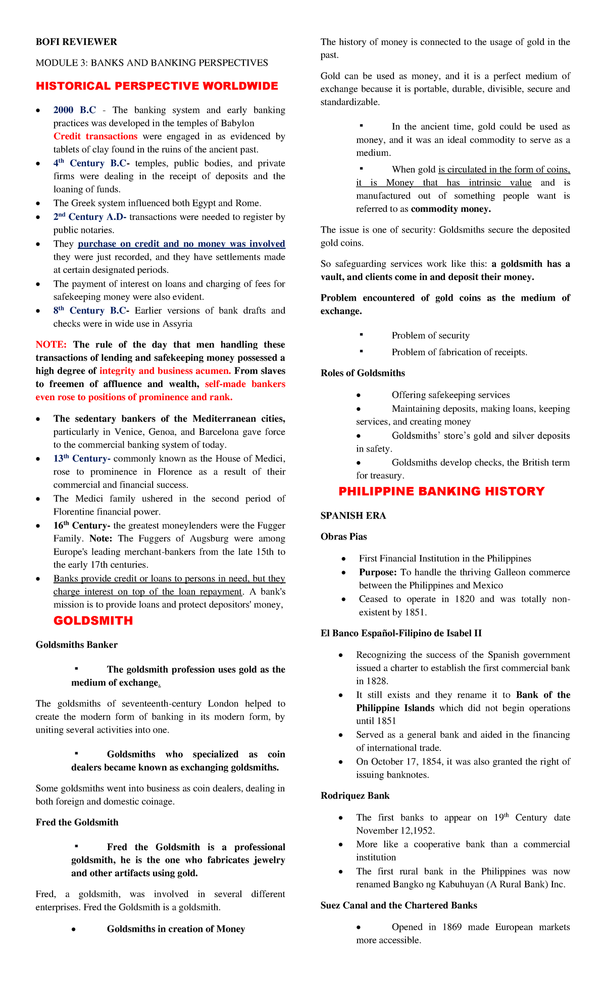 BOFI Lecture Notes - BOFI REVIEWER MODULE 3: BANKS AND BANKING ...