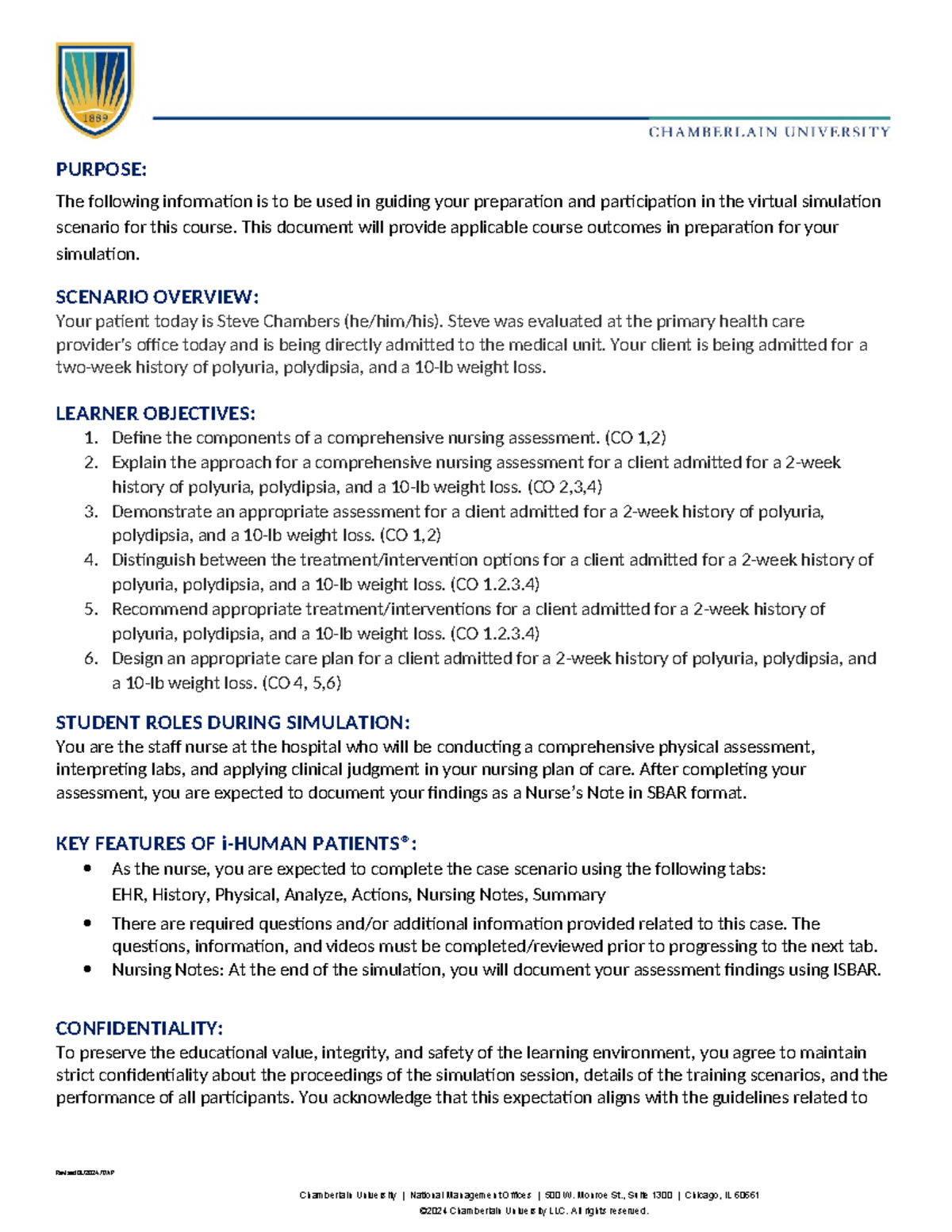 NR341 Steve Chambers i-Human Student instructions - Complex Adult ...